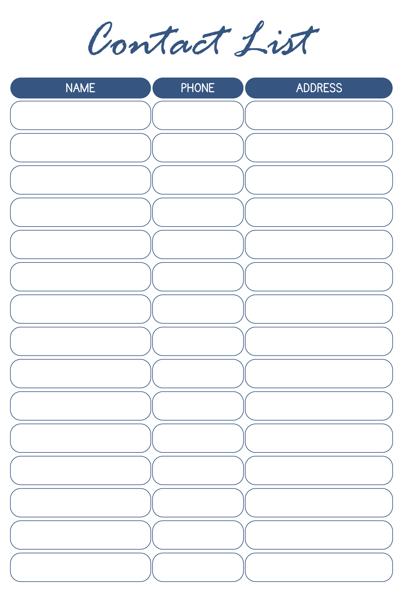 Printable Contact List Template Printable Templates Free