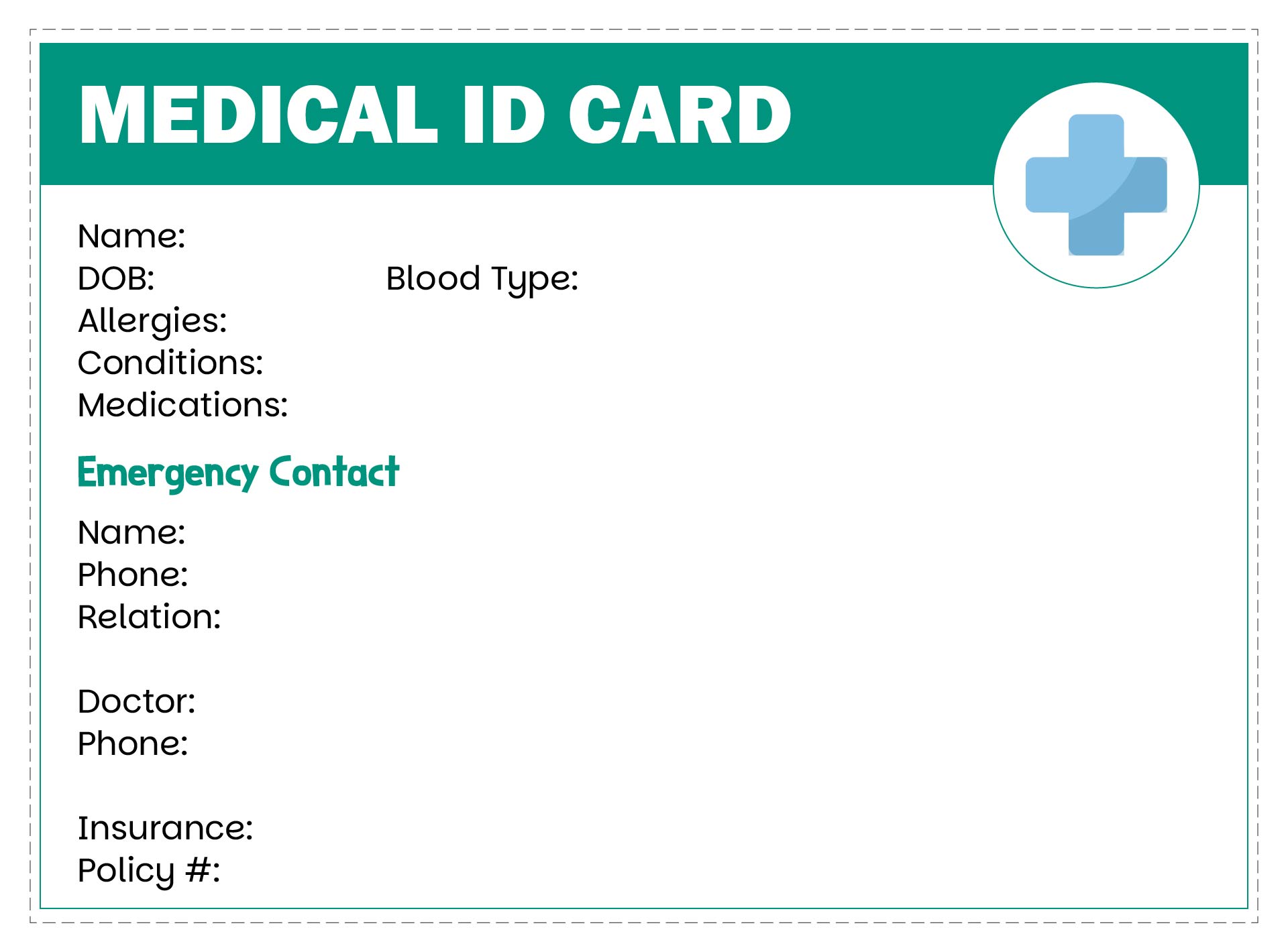 Medical Alert Wallet Card Template