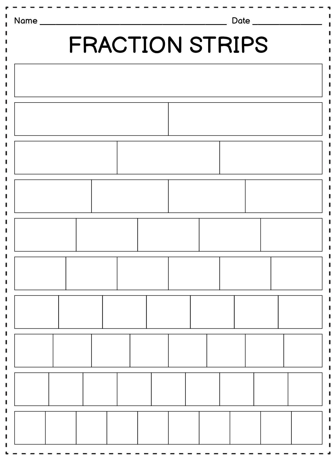 Equivalent Fraction Strips Printable Printable World Holiday