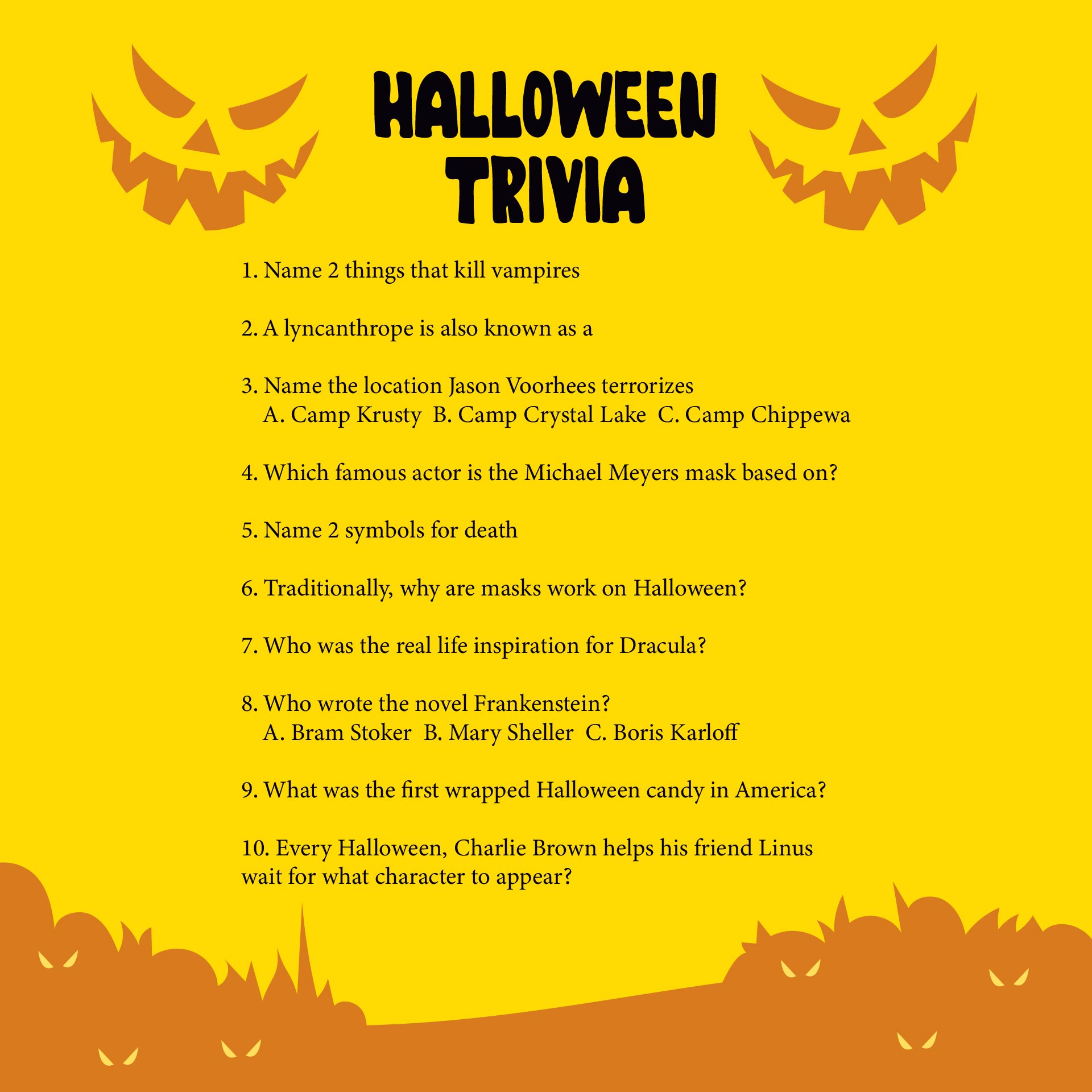 Printable Halloween Trivia Printable Halloween Trivia