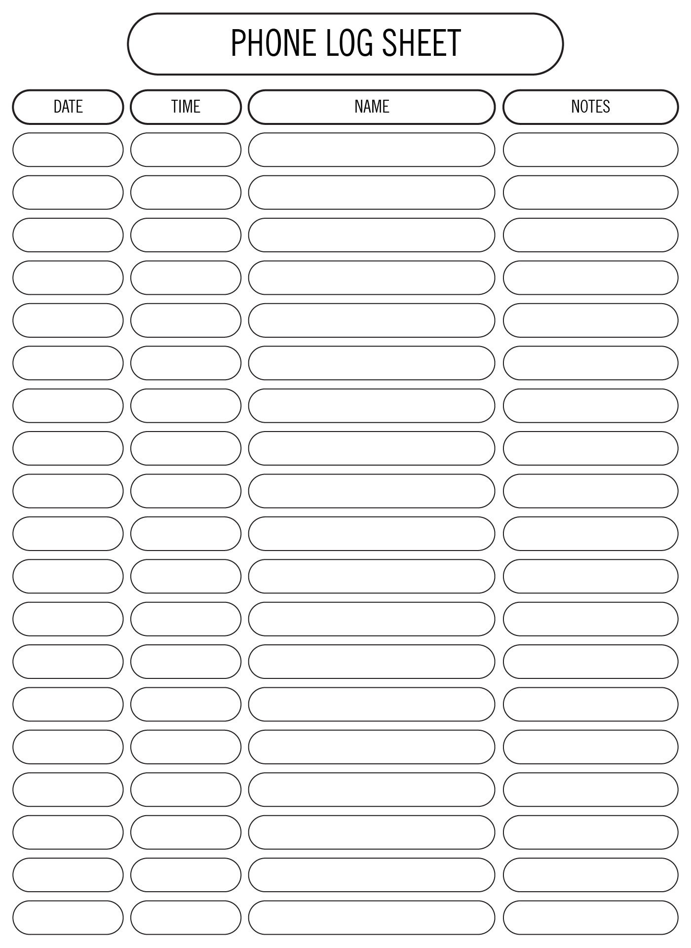 Printable Call Log Form Printable Forms Free Online