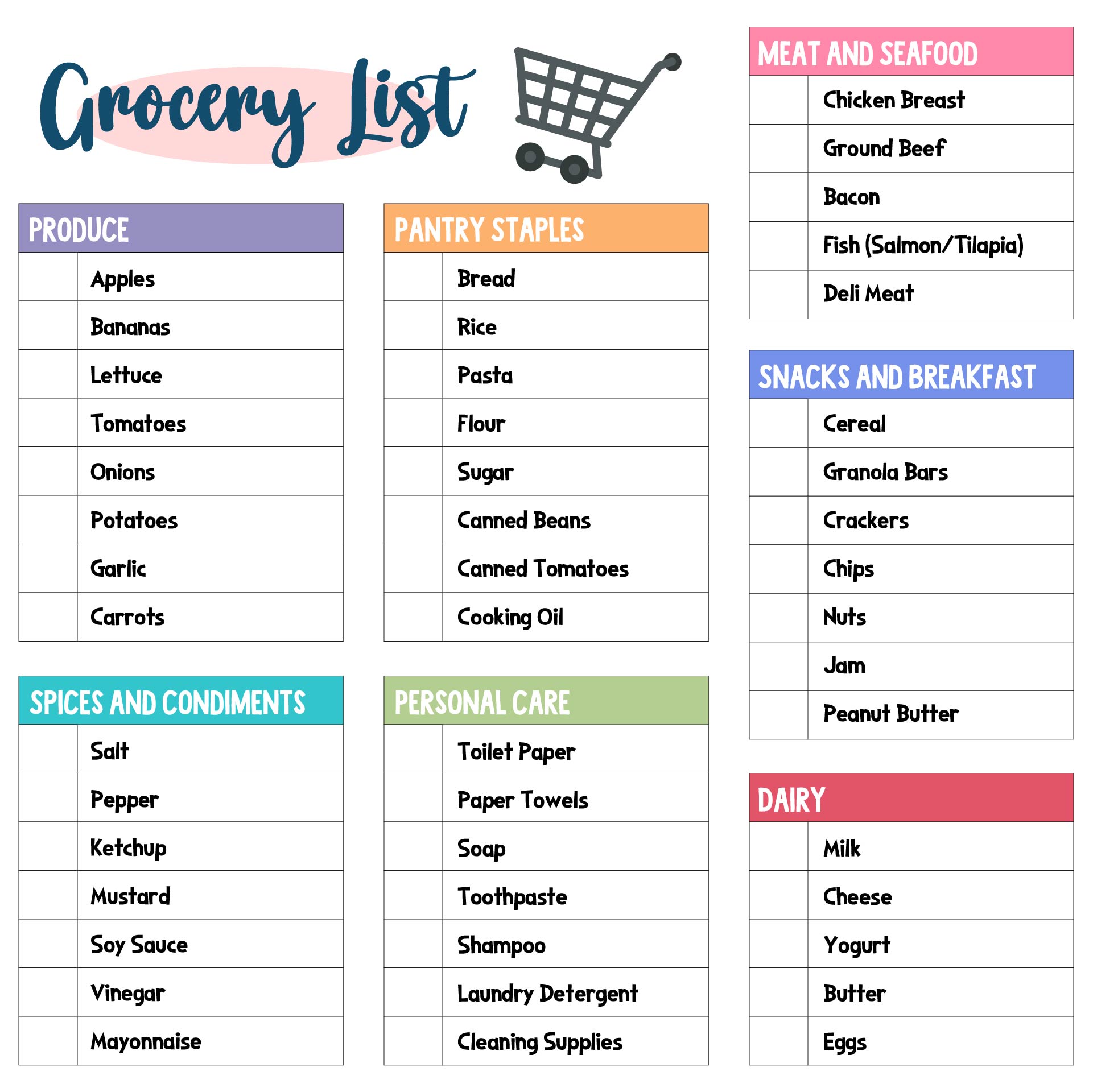 10 Best Grocery List Template Printable Amenable PDF For Free At Printablee