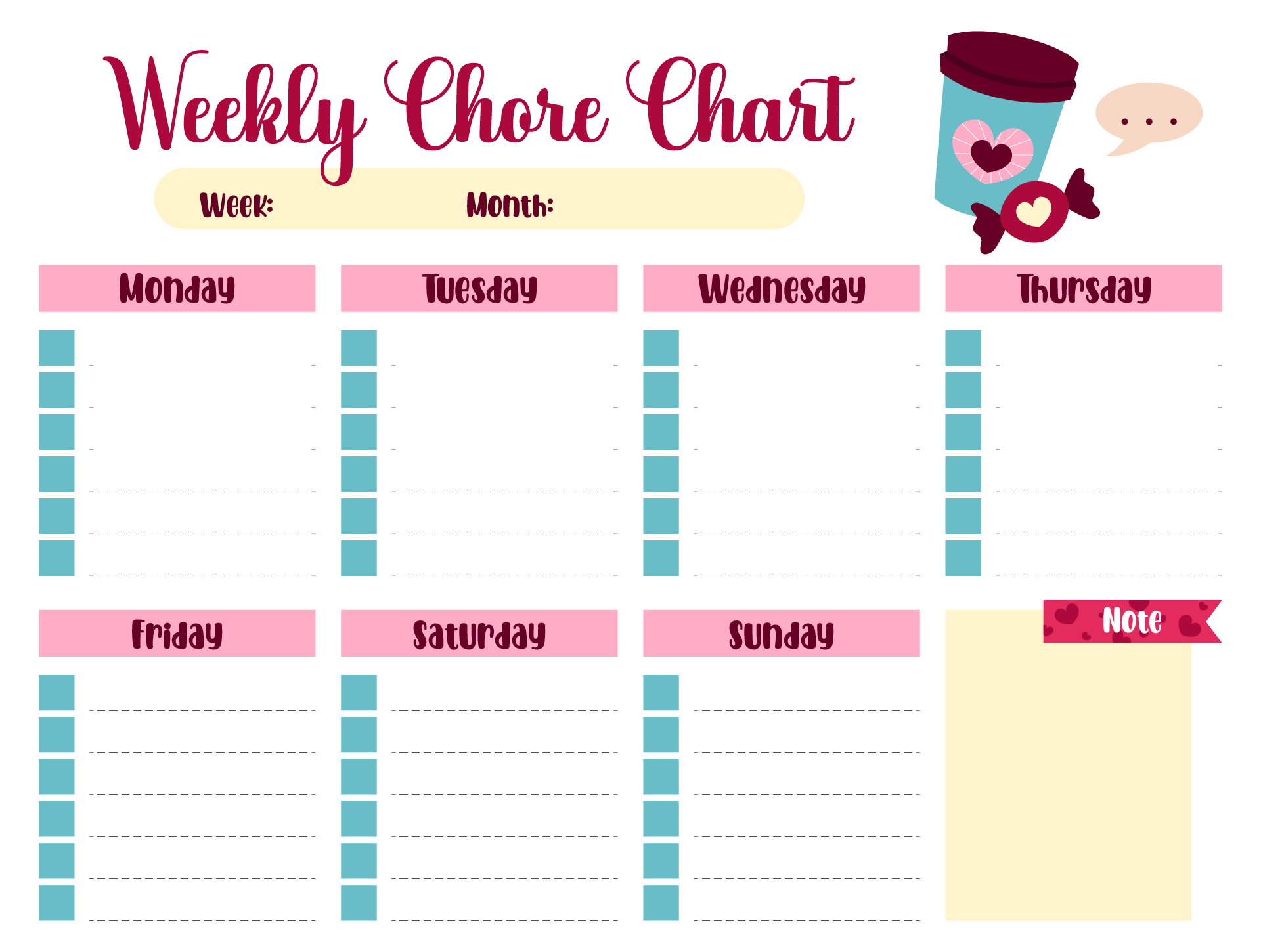 Printable Weekly Chore Chart Template Printable Templates