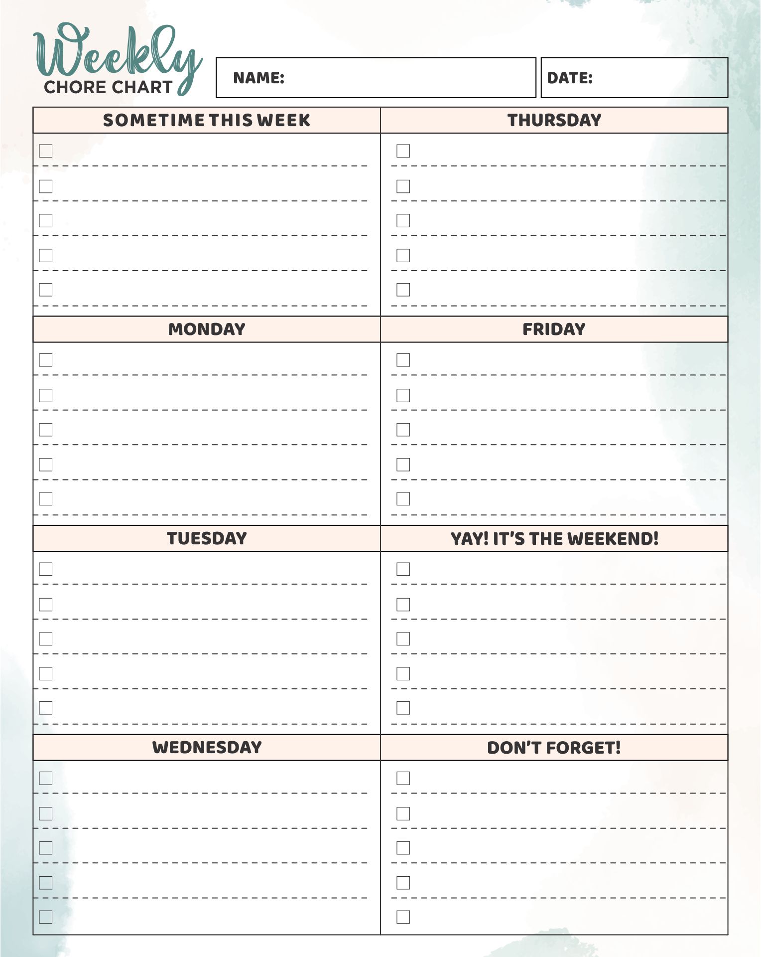 Weekly Chore Chart - 10 Free PDF Printables | Printablee Weekly Chore Chart - 10 Free PDF Printables | Printablee