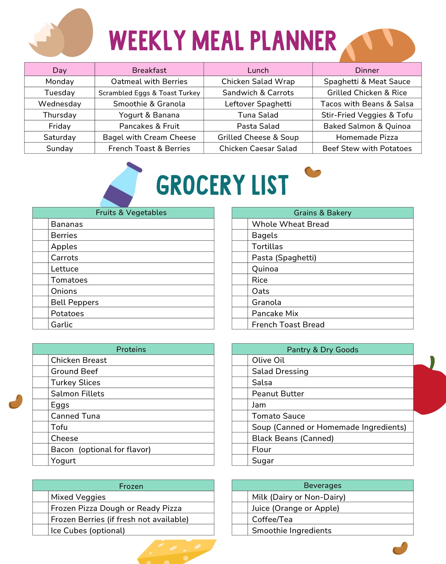 10 Best Grocery List Template Printable Amenable Printablee