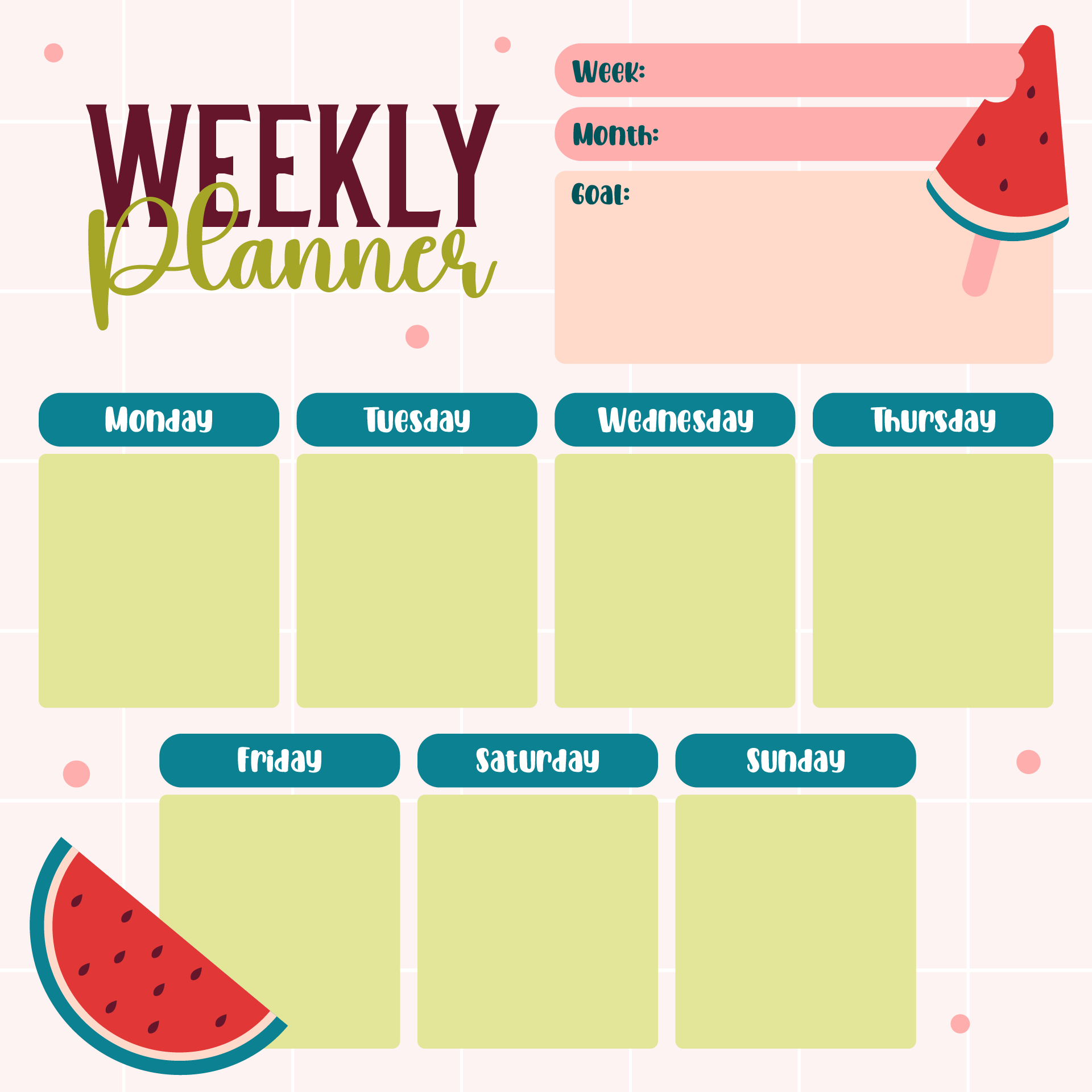 10 Best Cute Printable Weekly Calendar Template Printablee