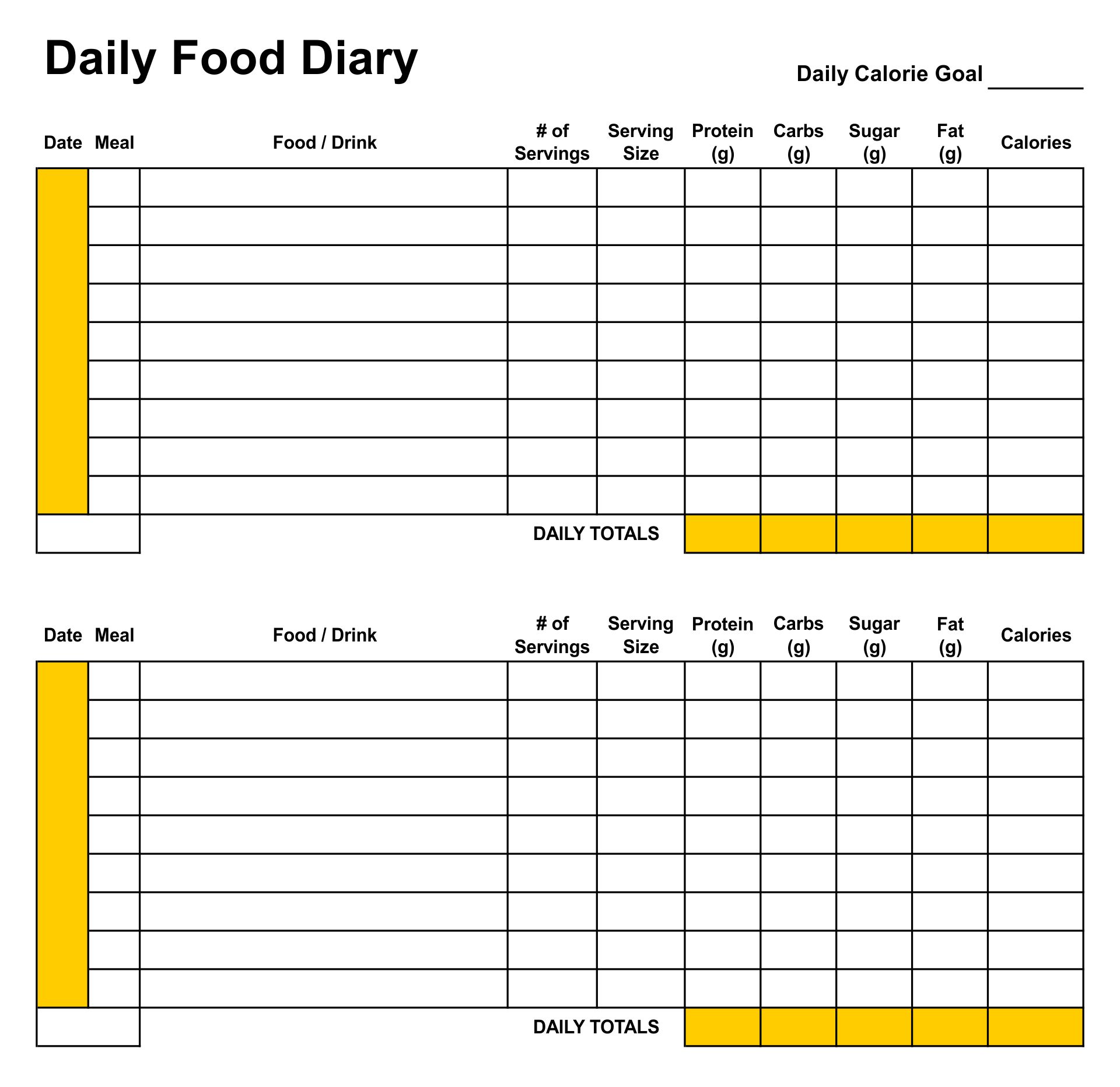 7 Best Daily Diet Journal Printable Printablee