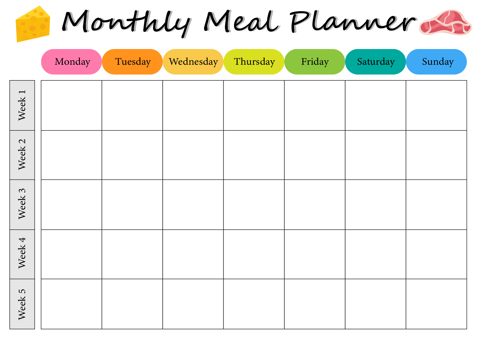 Meal Planning Monthly Calendar Template Upjoker