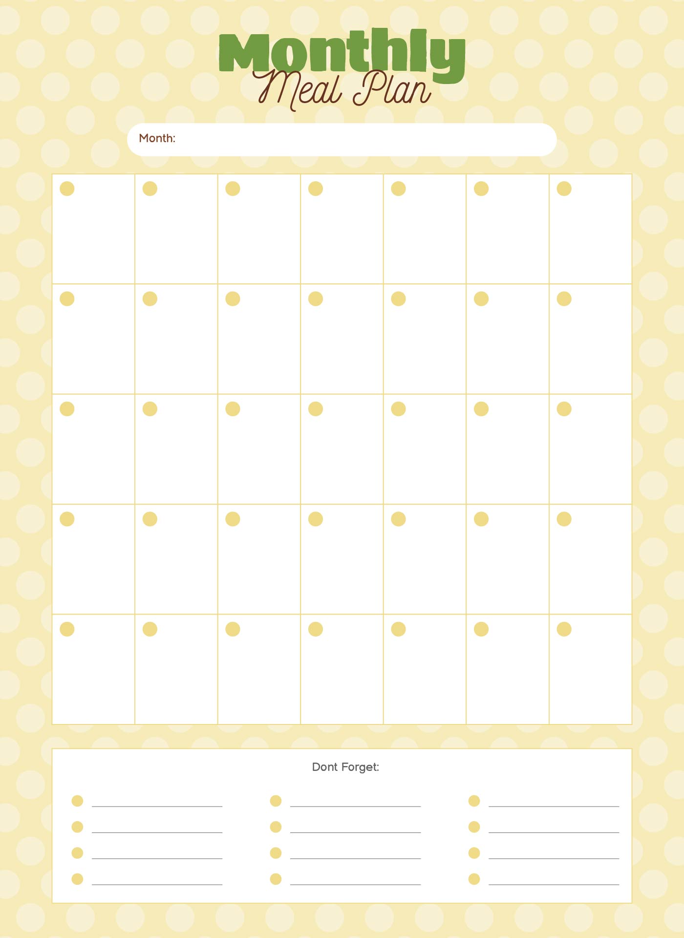 Printable Monthly Menu Planner Template Printable Templates