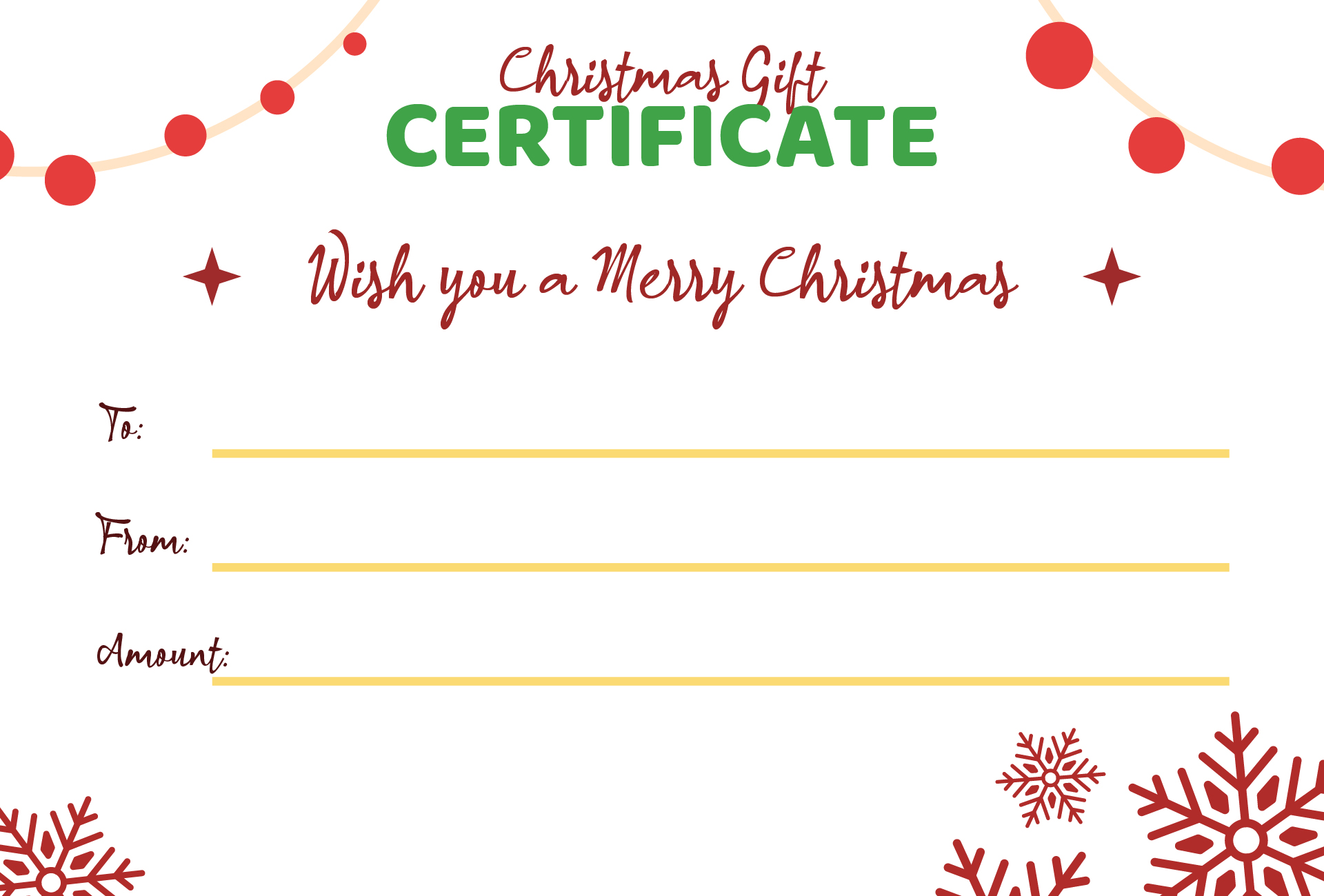 Blank Christmas Gift Certificate