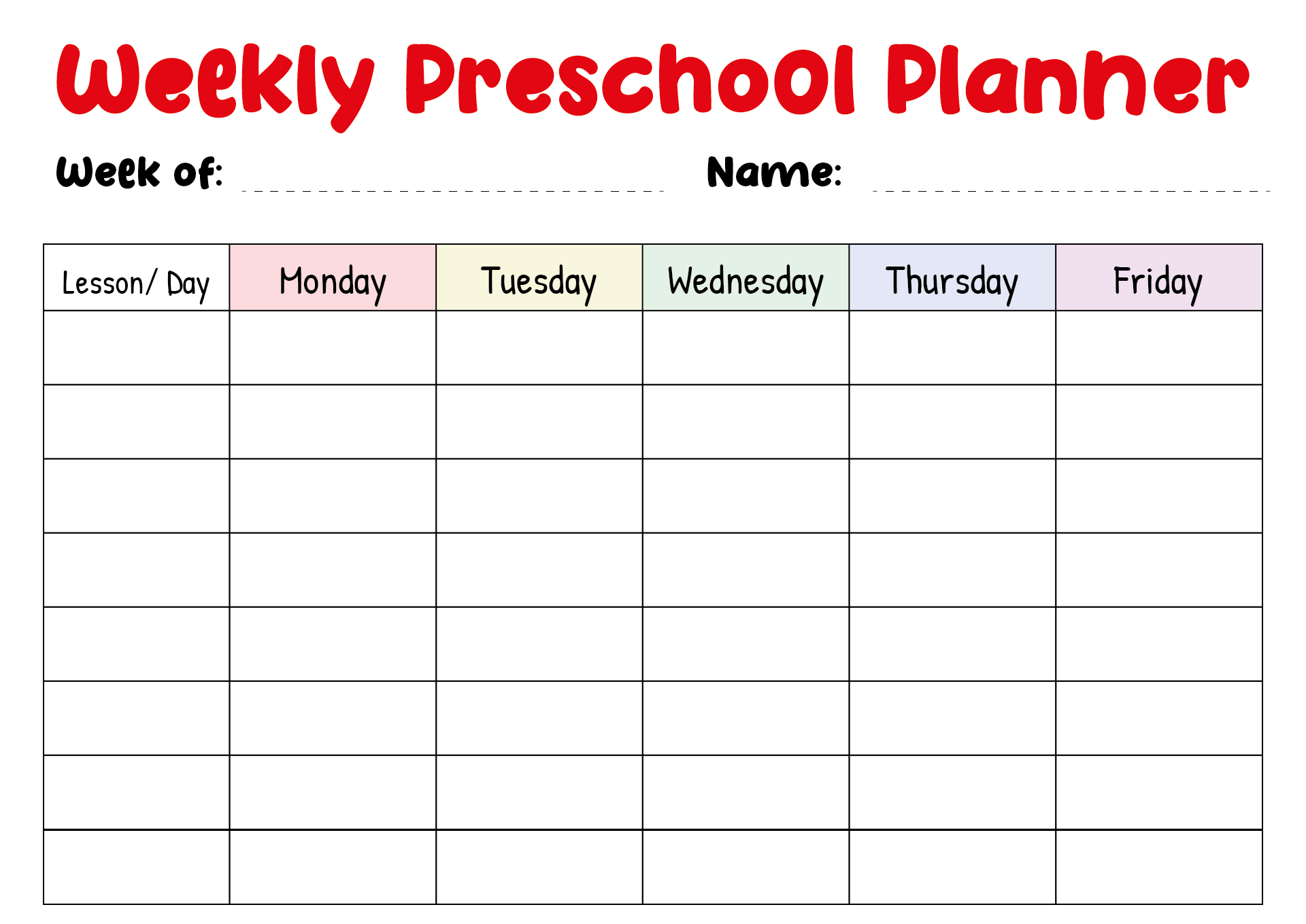 Blank Preschool Lesson Plan Template