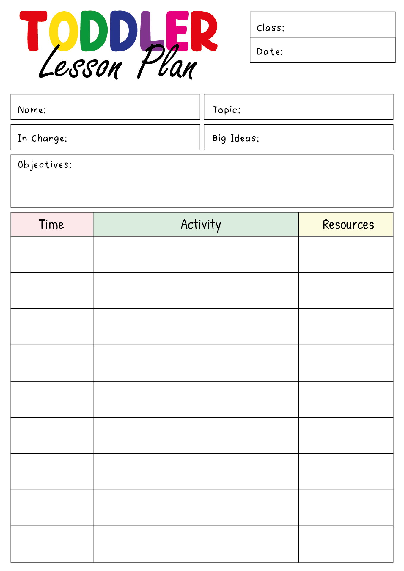 10 Best Free Printable Toddler Lesson Plans Printablee