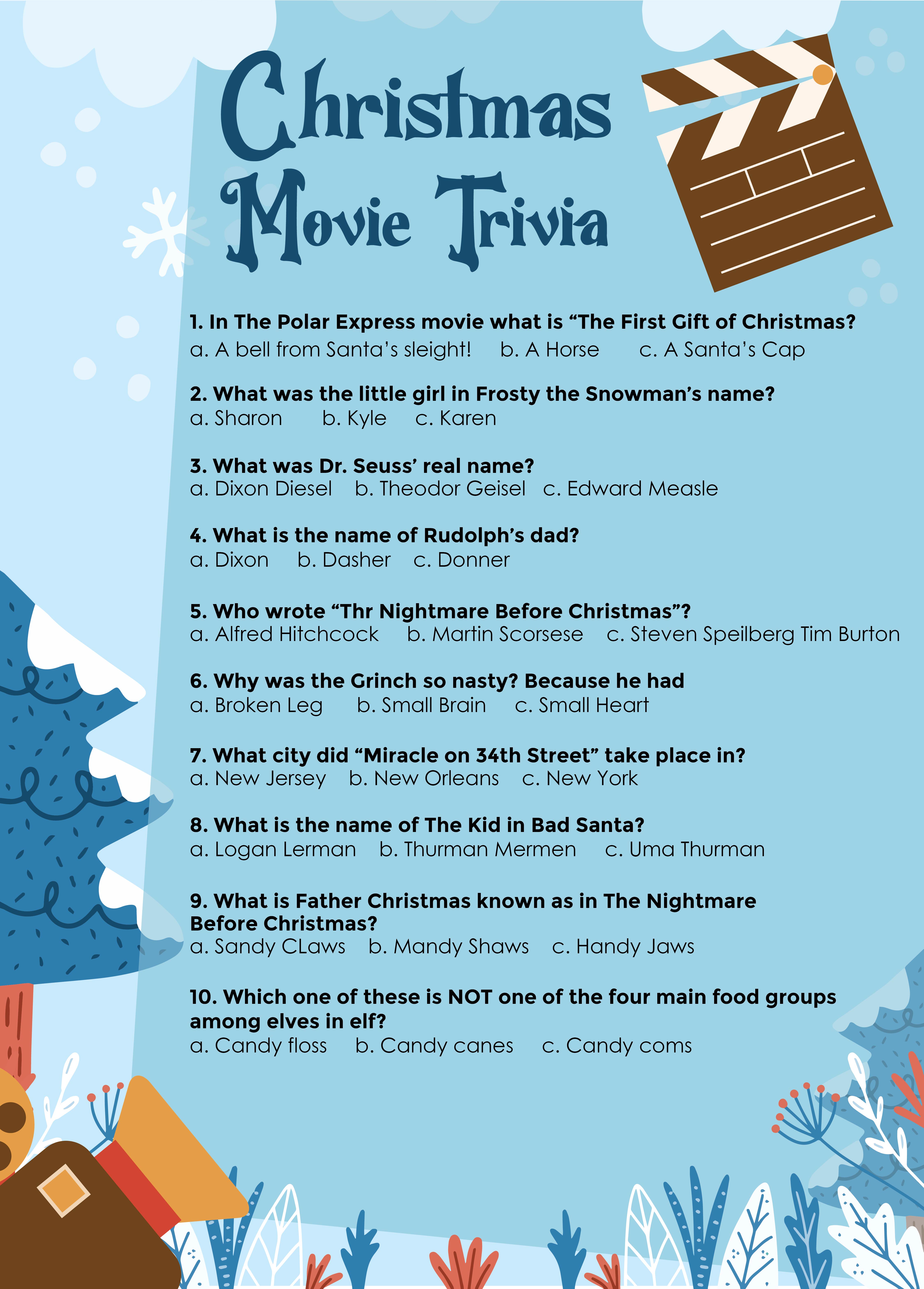 Christmas Movie Trivia Printable Christmas Movie Trivia Printable