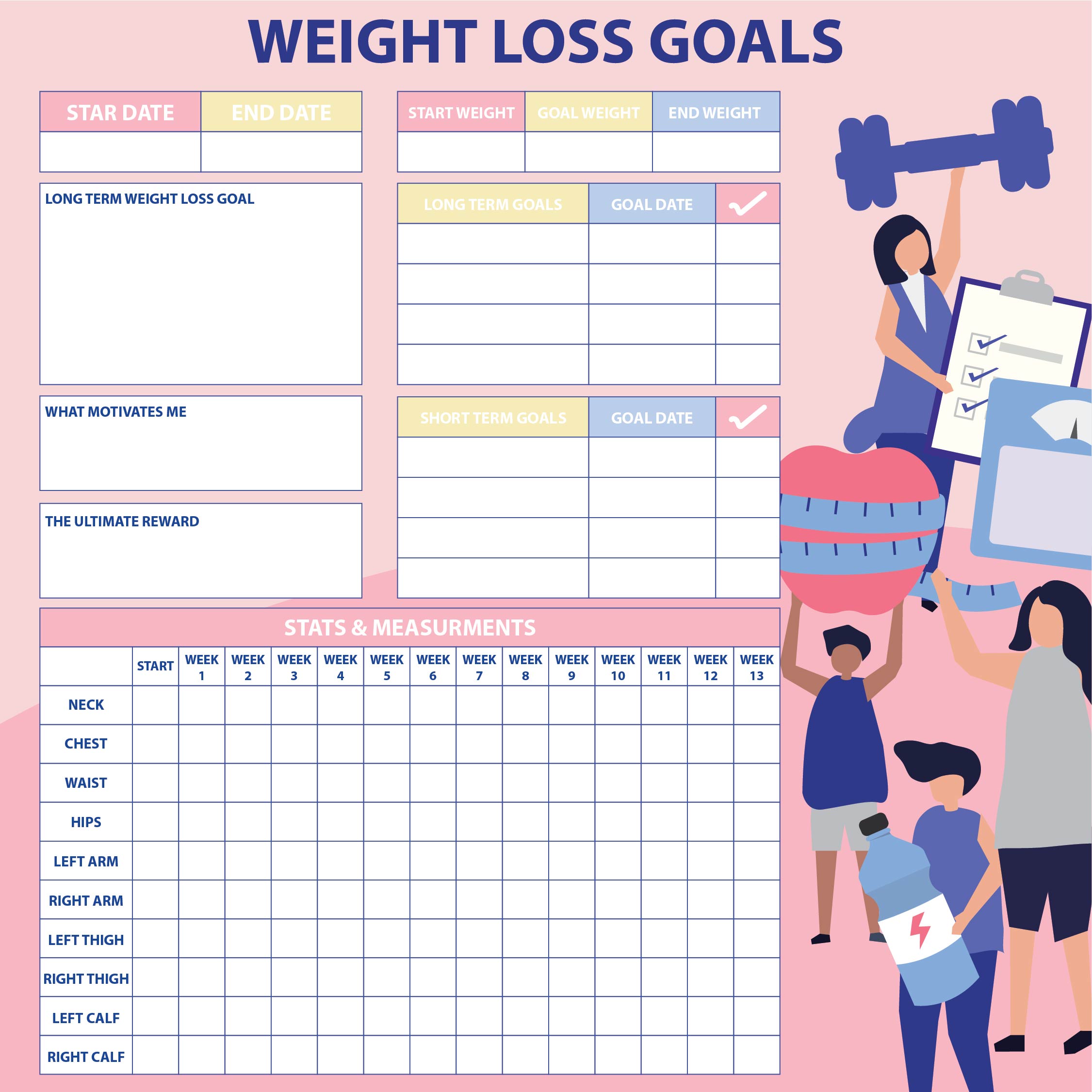 12 Week Weight Loss Charts Printable 12 Week Weight Loss Charts Printable