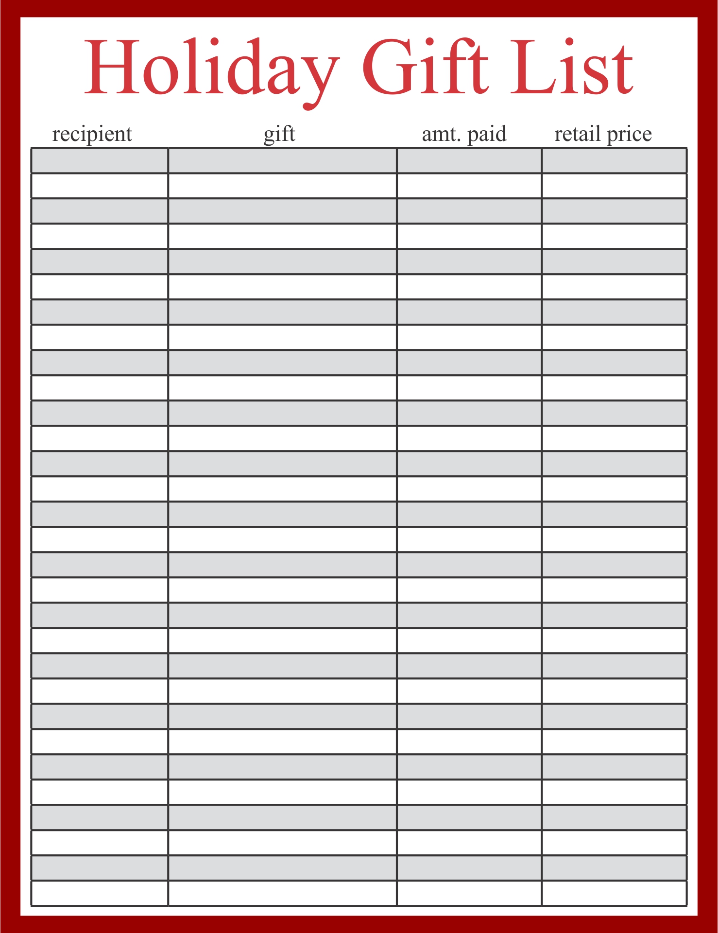 Printable Holiday Shopping List Template - Free Templates Printable Printable Holiday Shopping List Template - Free Templates Printable