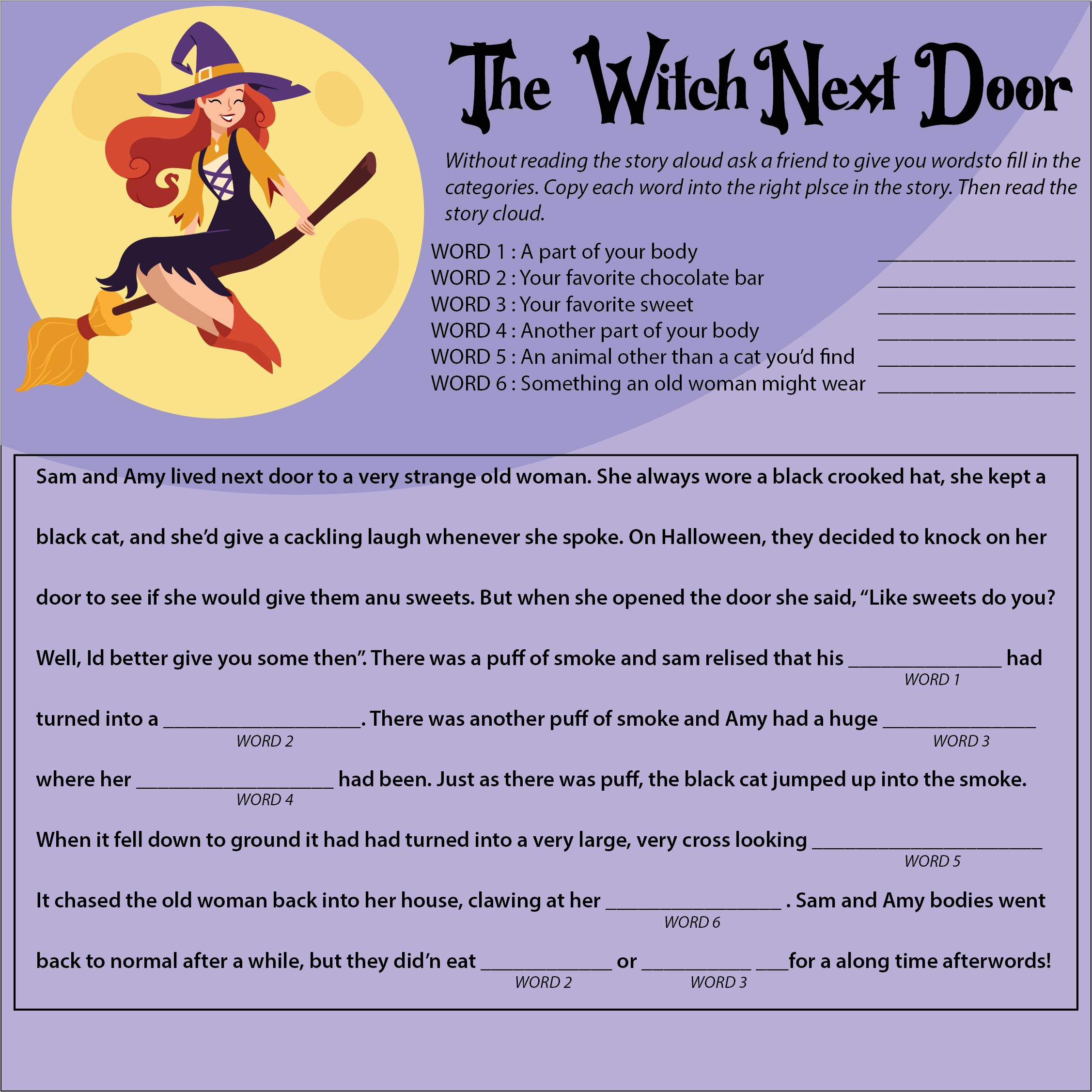 15 Best Halloween Fill In The Blank Stories Printable Printablee