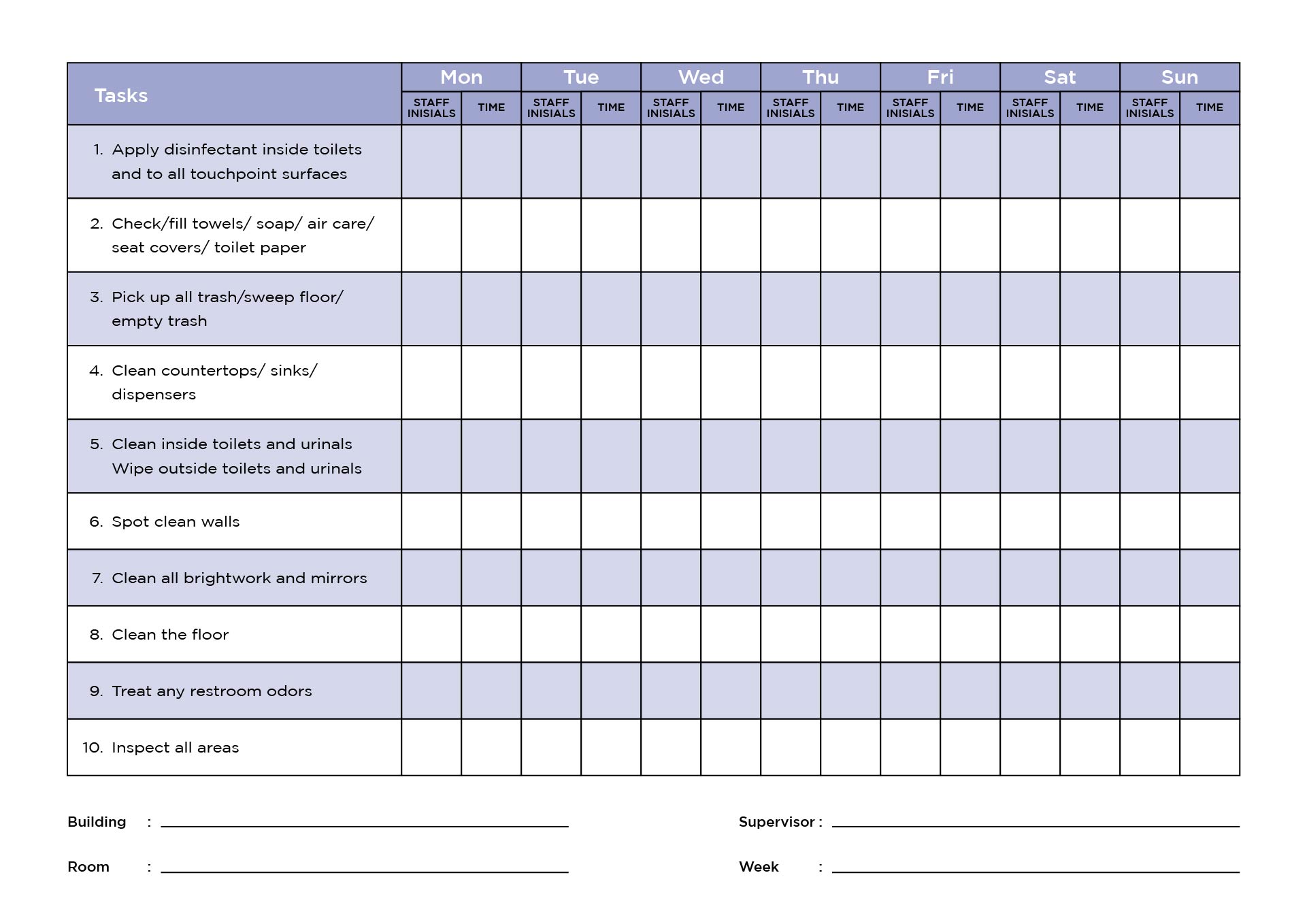 10 Best Restroom Cleaning Schedule Printable Printablee