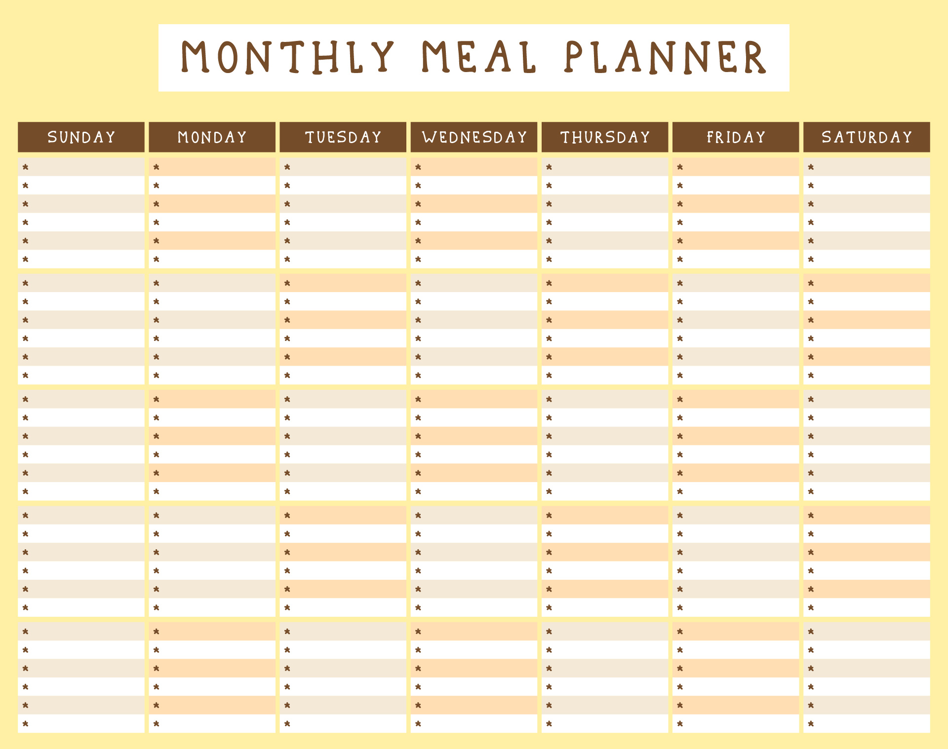 Printable Monthly Meal Planner Template Free Printable Templates