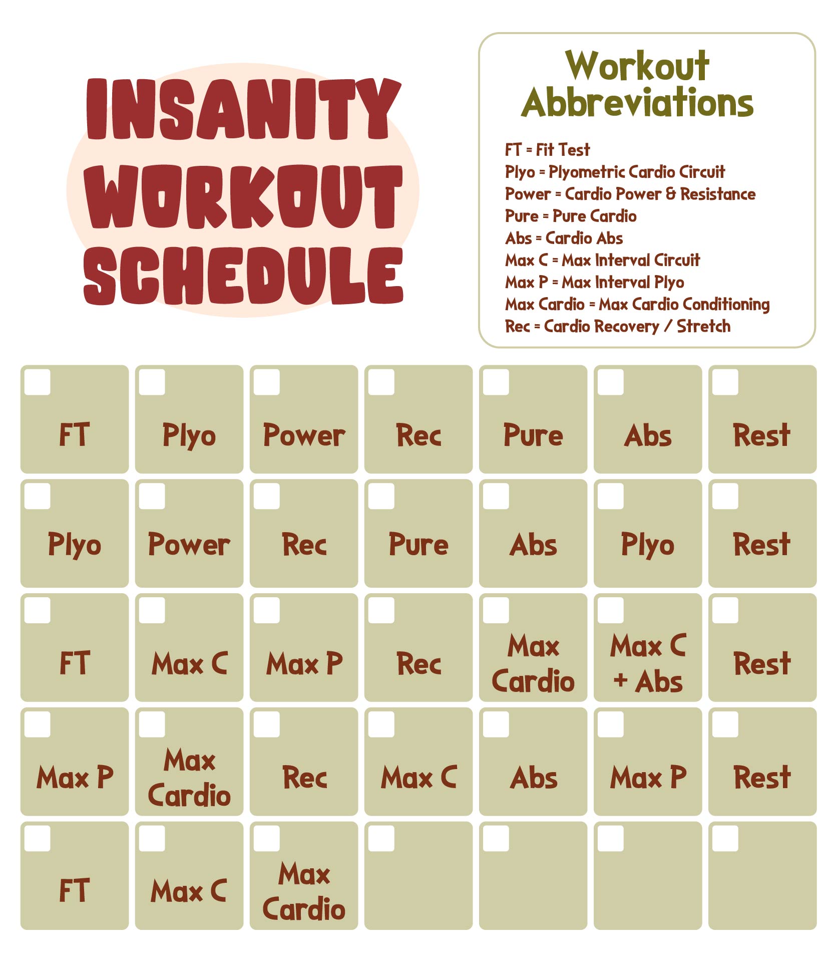 10 Best Printable Insanity Workout Schedule Printablee
