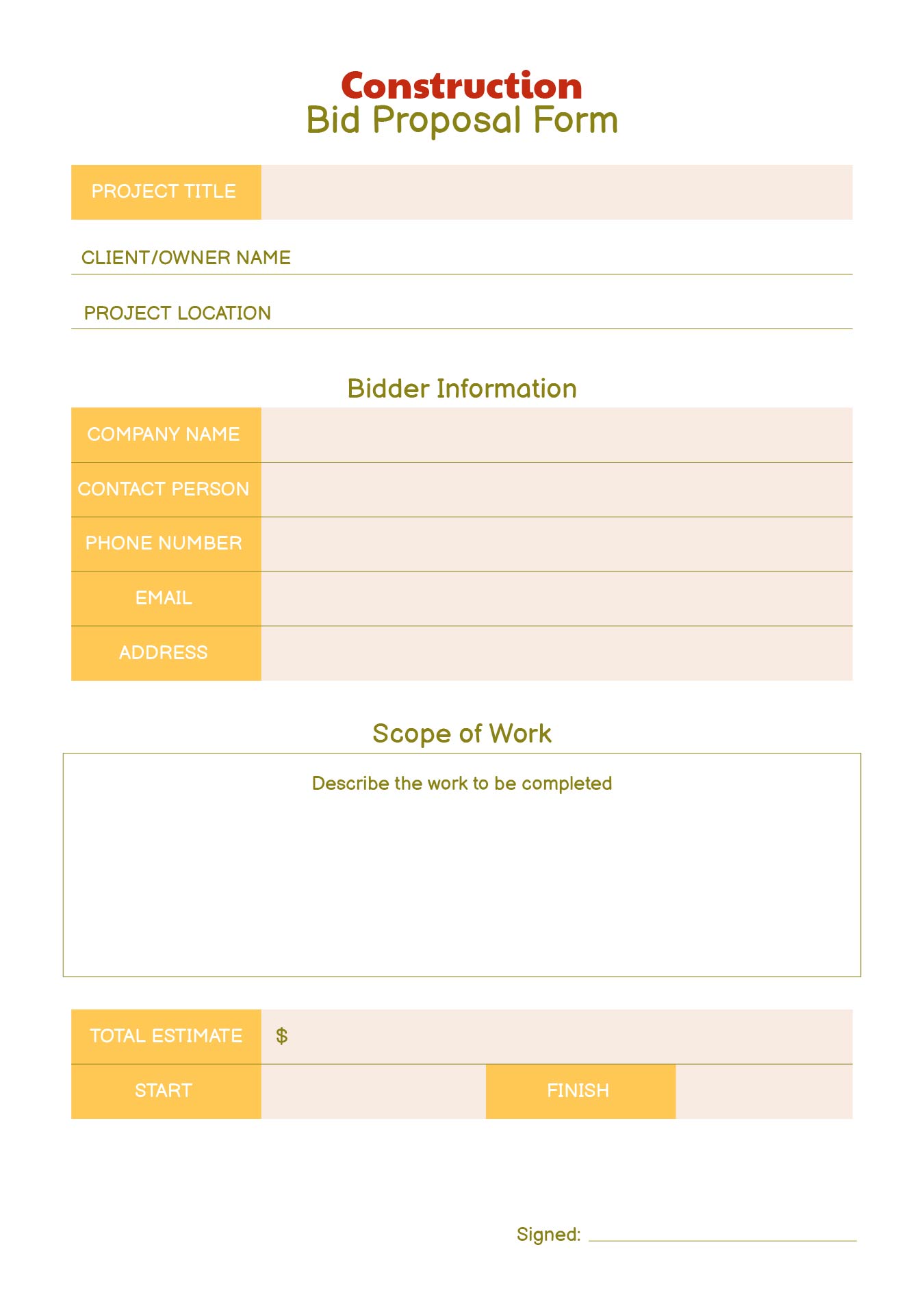 10 Best Free Printable Bid Proposal Templates Printablee