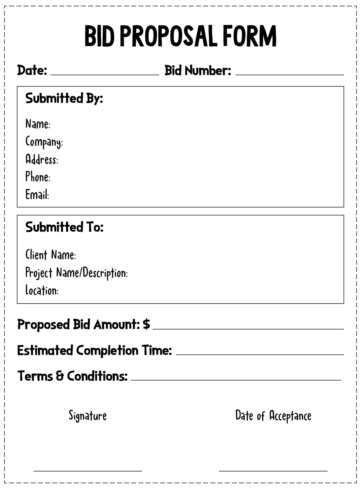 Free Printable Contractor Forms High Resolution Printable
