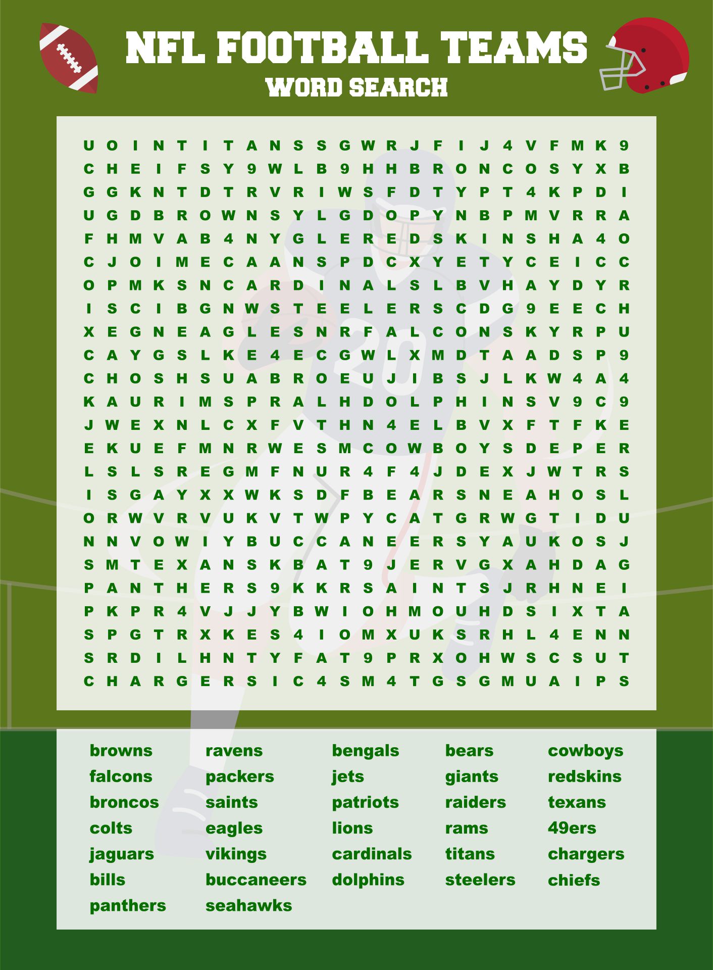 NFL Football Word Search - 10 Free PDF Printables | Printablee NFL Football Word Search - 10 Free PDF Printables | Printablee
