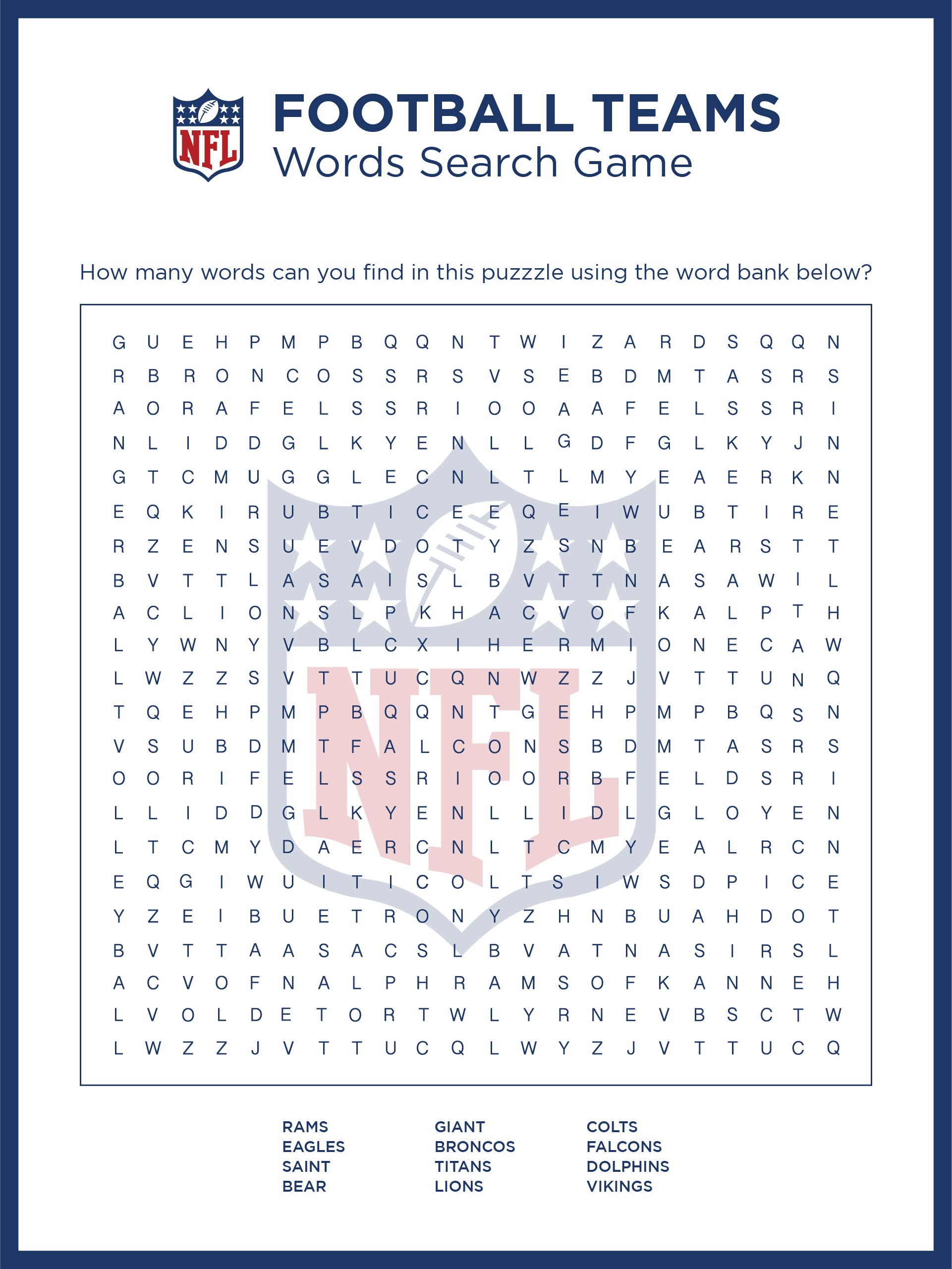 NFL Football Word Search - 10 Free PDF Printables | Printablee NFL Football Word Search - 10 Free PDF Printables | Printablee