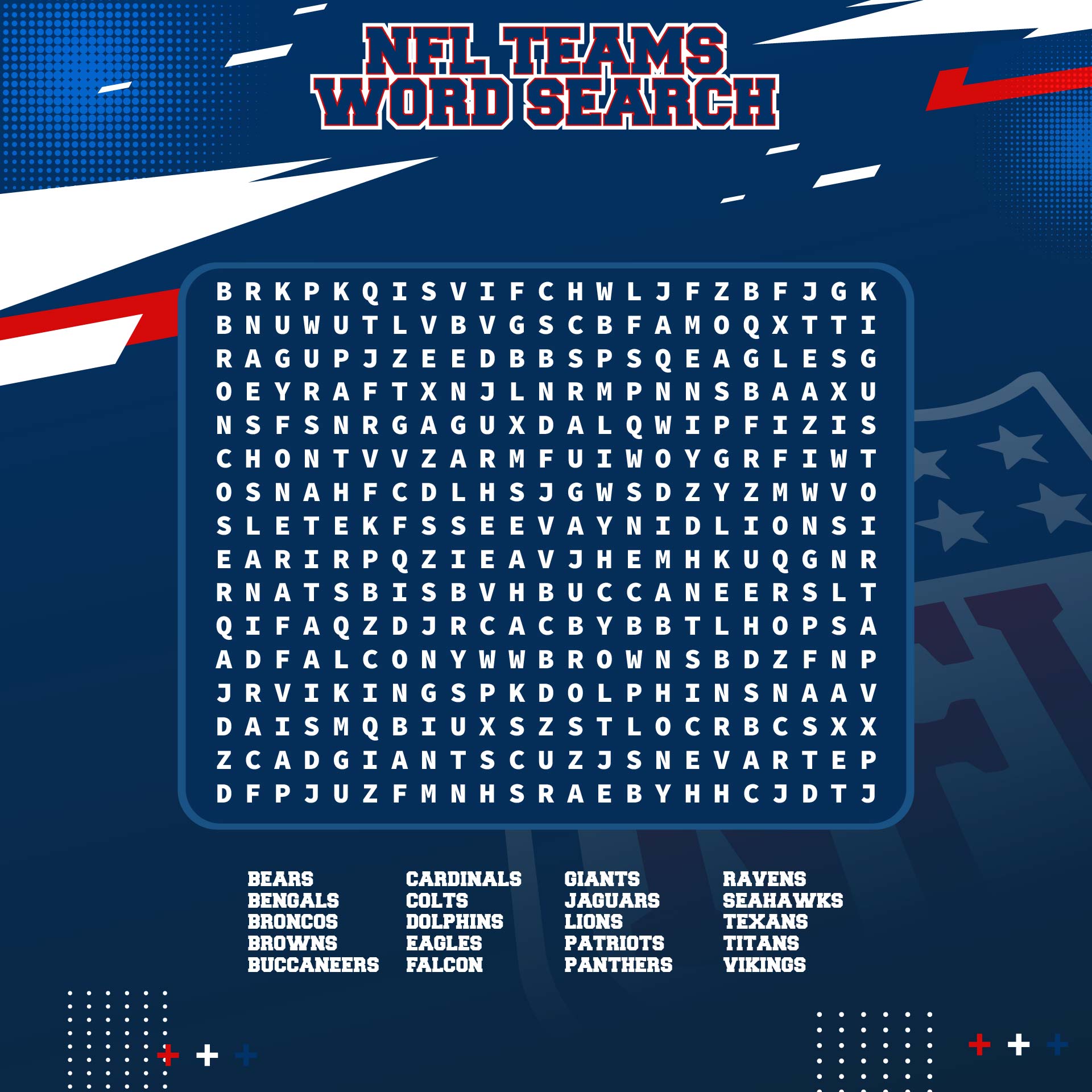 NFL Word Search Printable NFL Word Search Printable