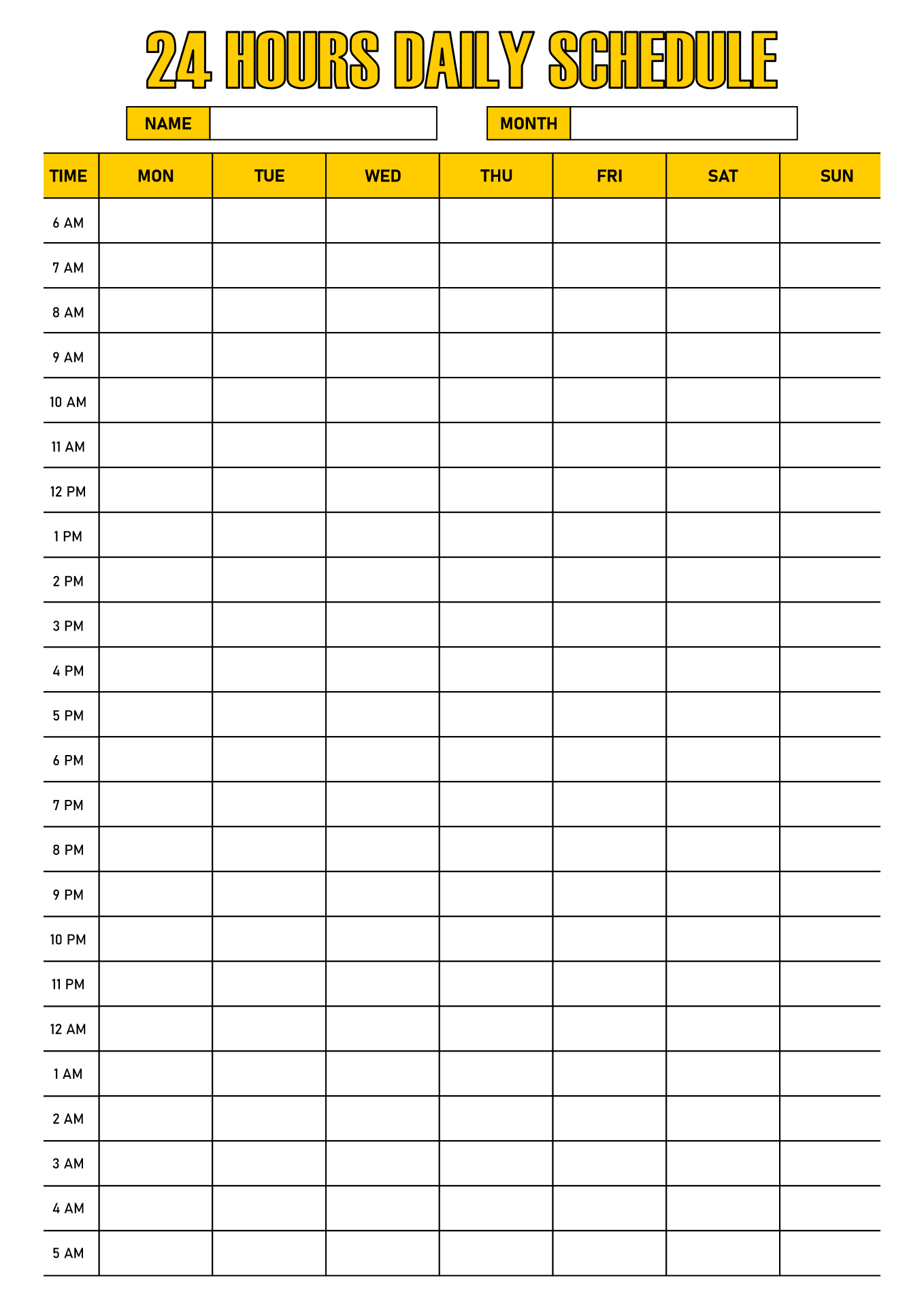24 Hour Calendar Template Printable Printable Templates
