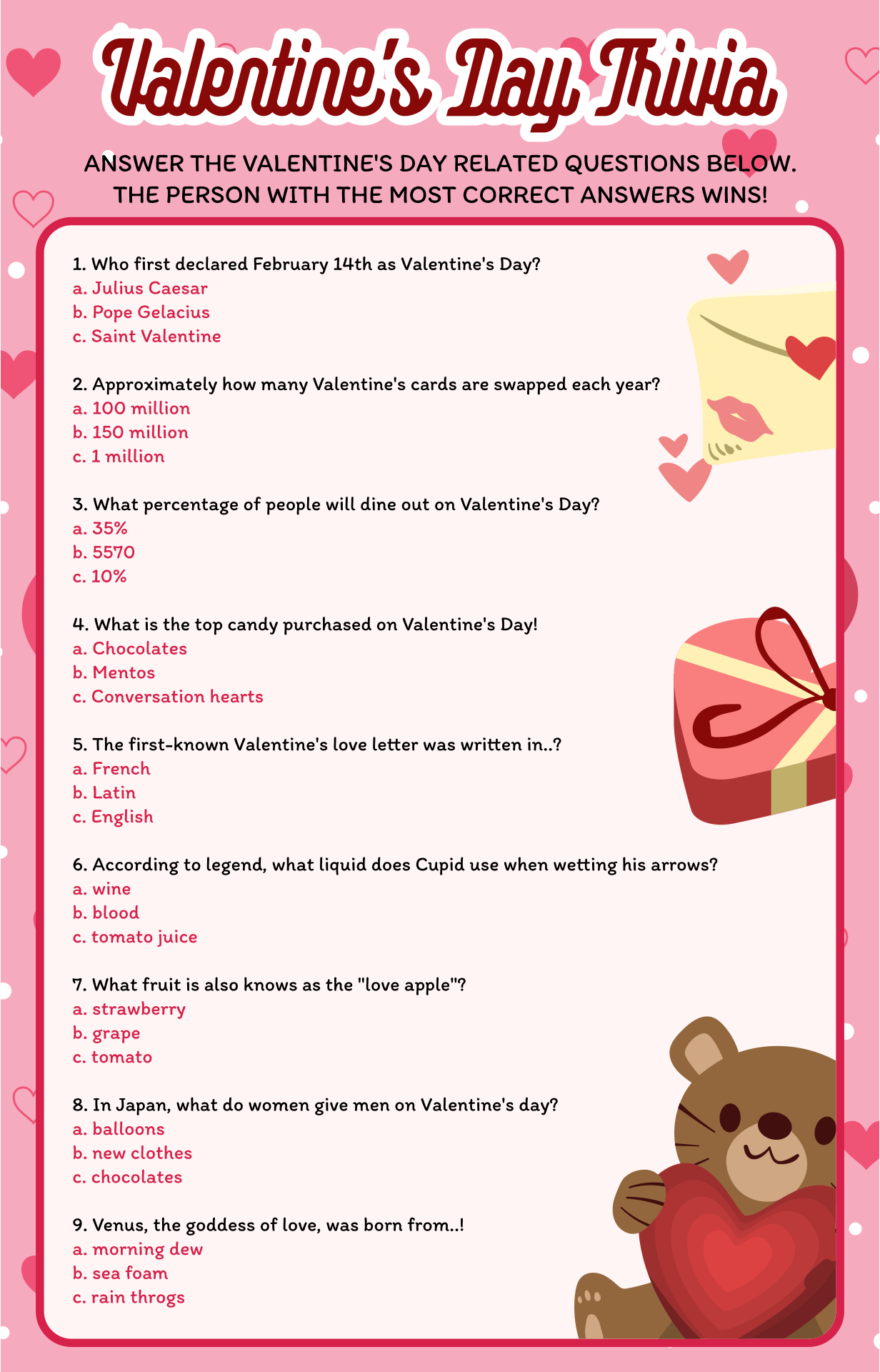 Valentine's Day Trivia - 12 Free PDF Printables | Printablee Valentine's Day Trivia - 12 Free PDF Printables | Printablee