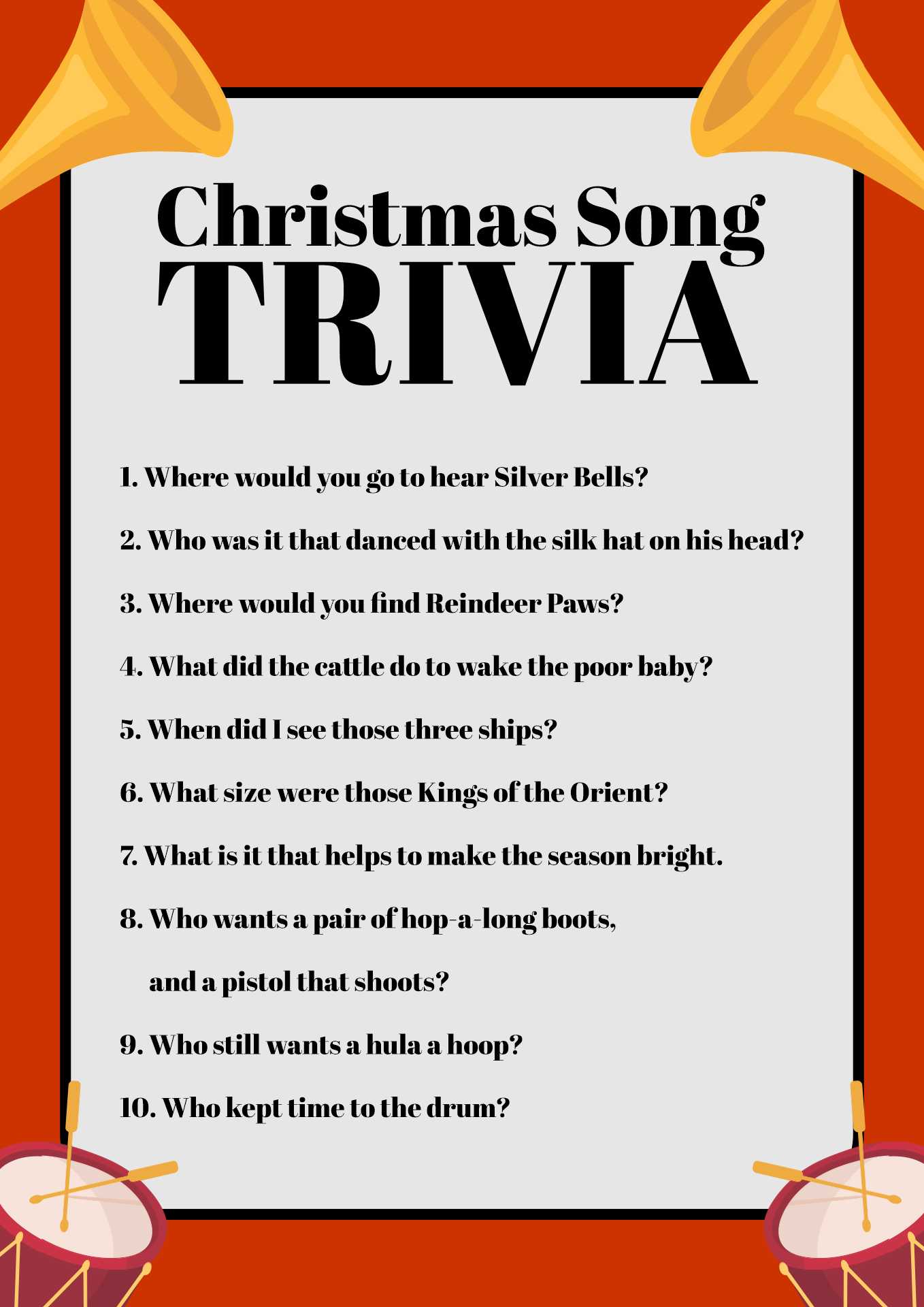 Classic Christmas Trivia Questions - Free Printable Classic Christmas Trivia Questions - Free Printable