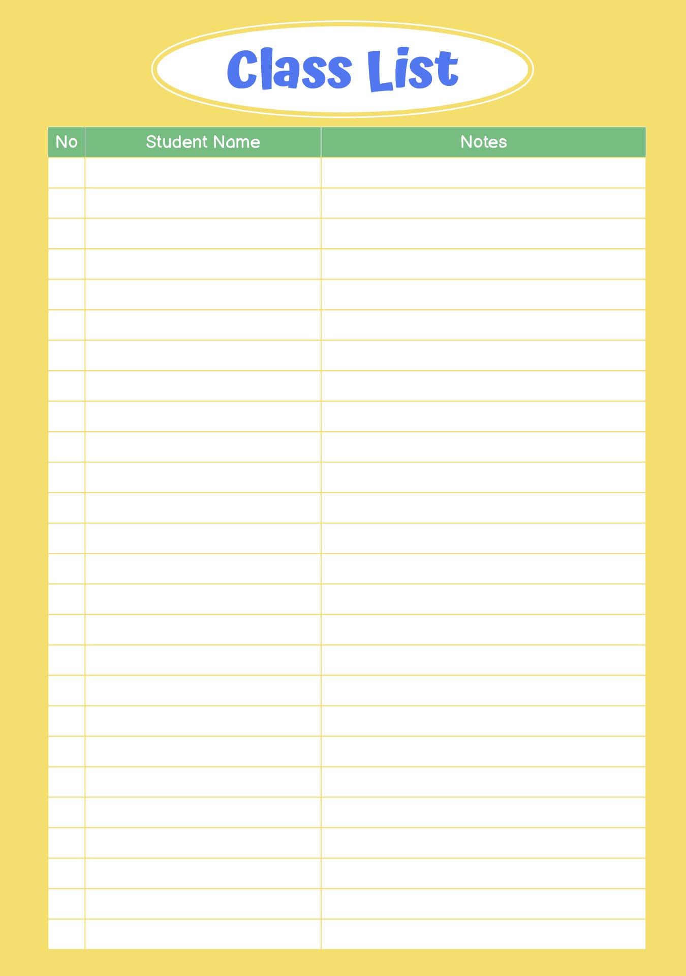 10 Best Class List Blank Printable Printablee
