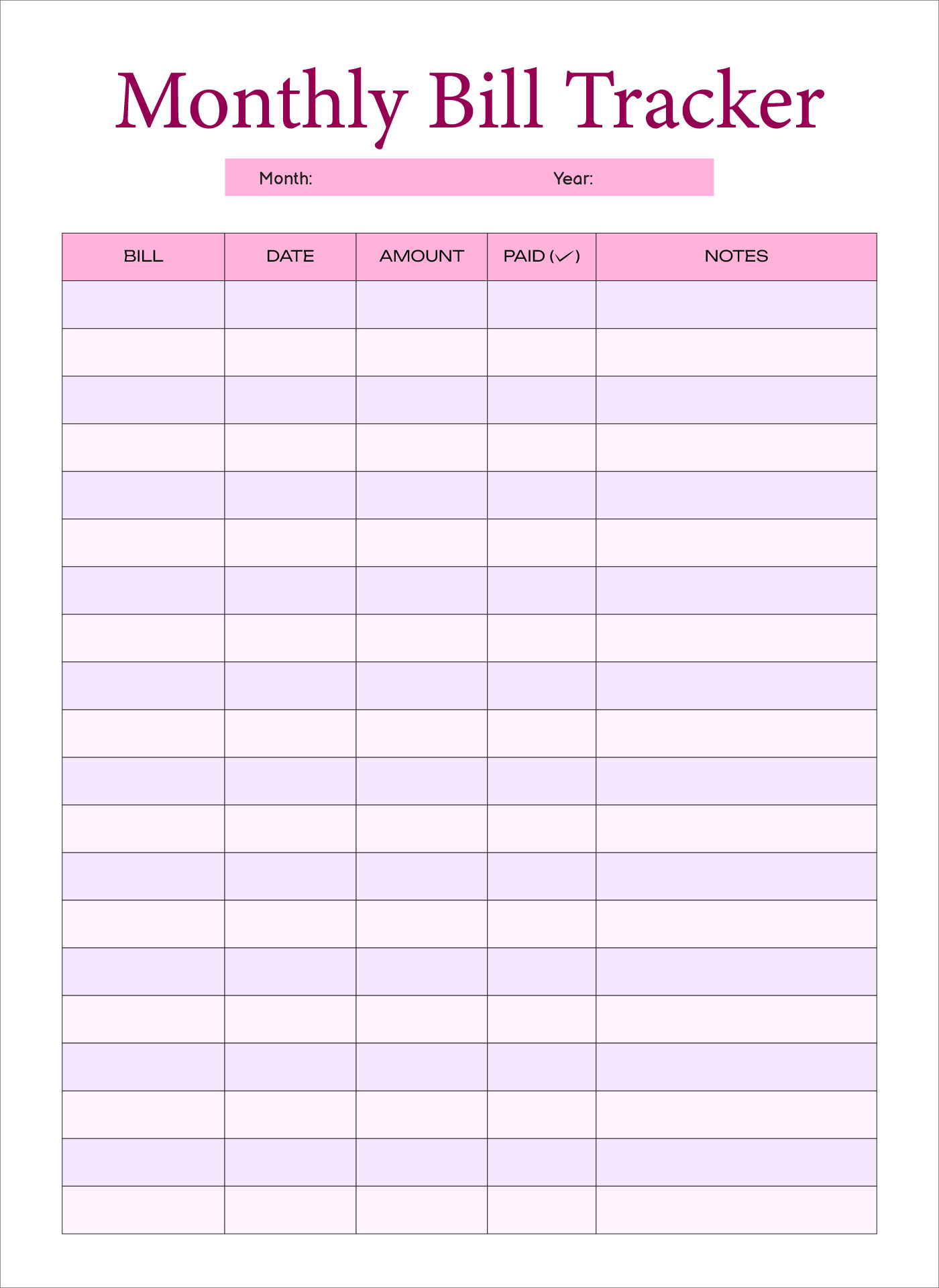 Bill Chart Template