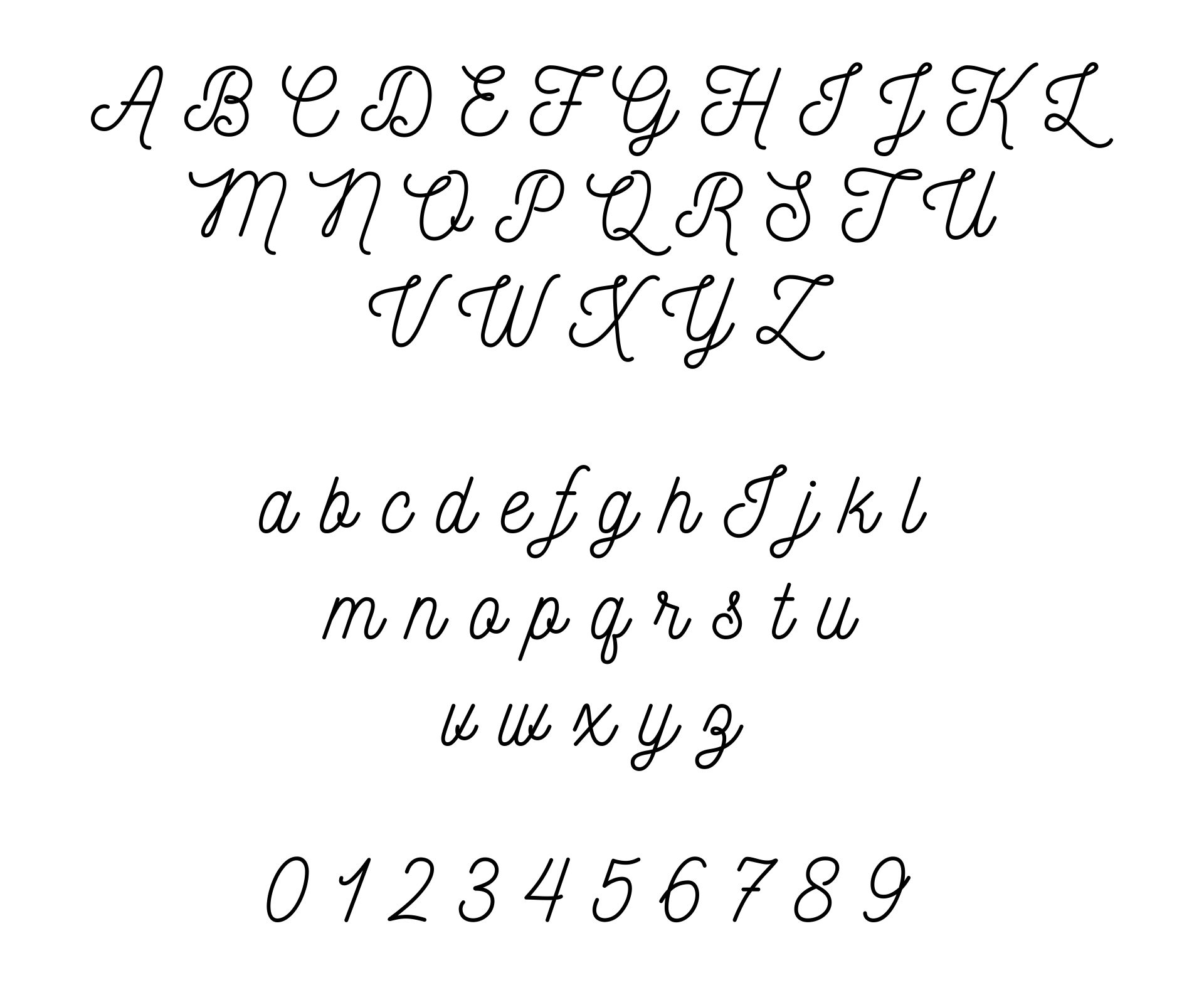 Cursive Alphabet Numbers