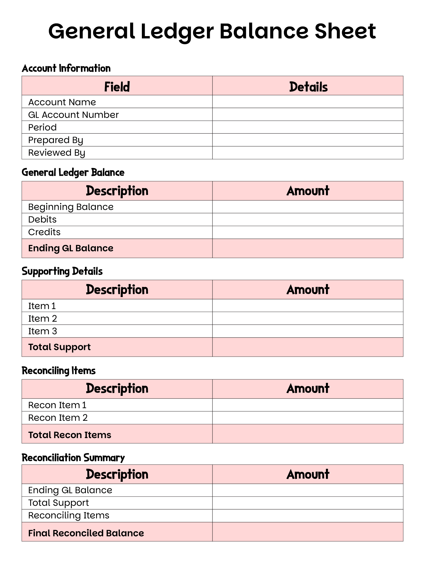 General Ledger Reconciliation Template Excel General Ledger Reconciliation Template Excel