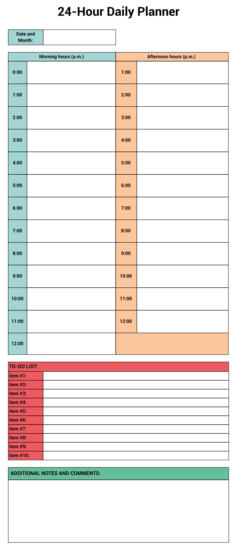Printable Hourly Schedule Template 24 Hours Planner Blank Templates 10 Best 24 Hour Calendar 