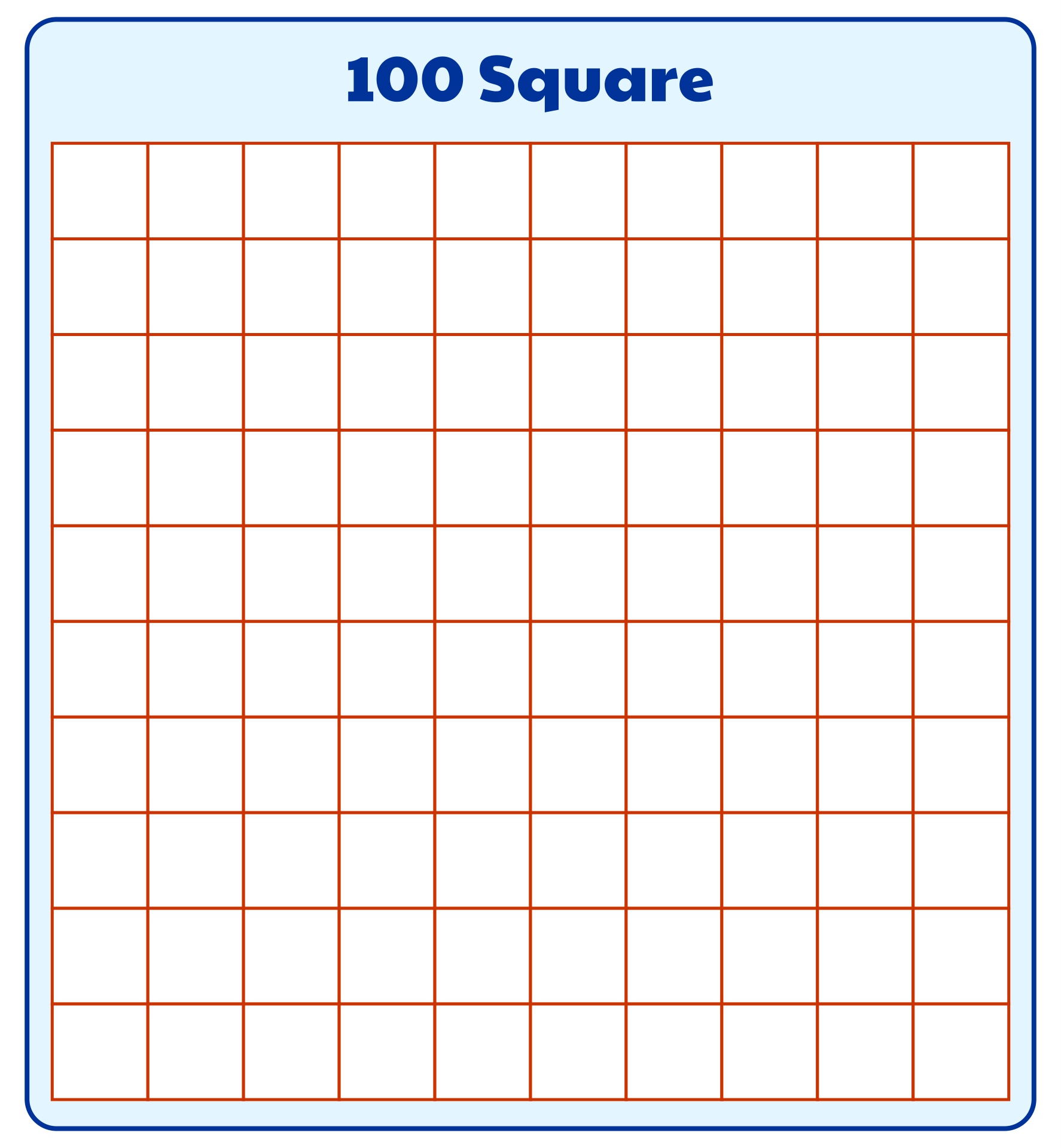Blank 100 Square Chart
