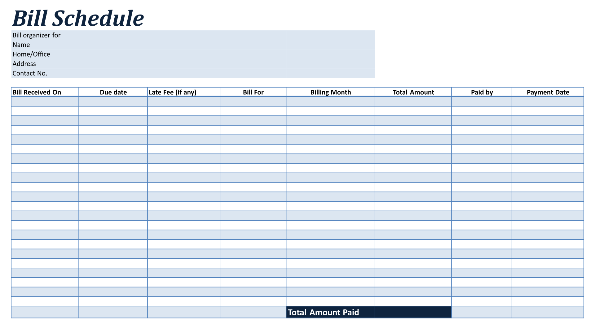 Printable Payment Schedule Template Printable World Holiday
