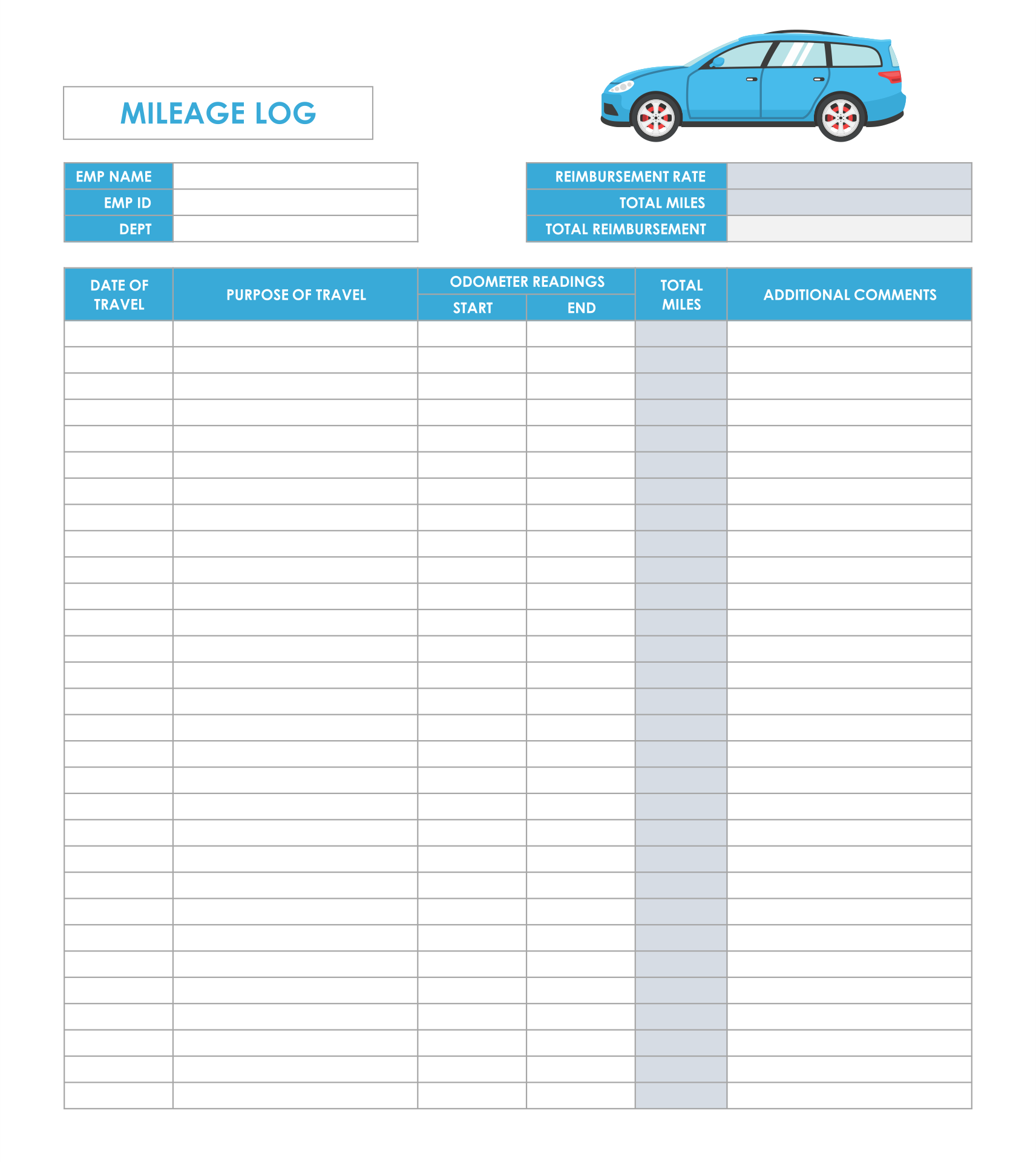 10 Best Printable Mileage Log Sheet Template Printablee