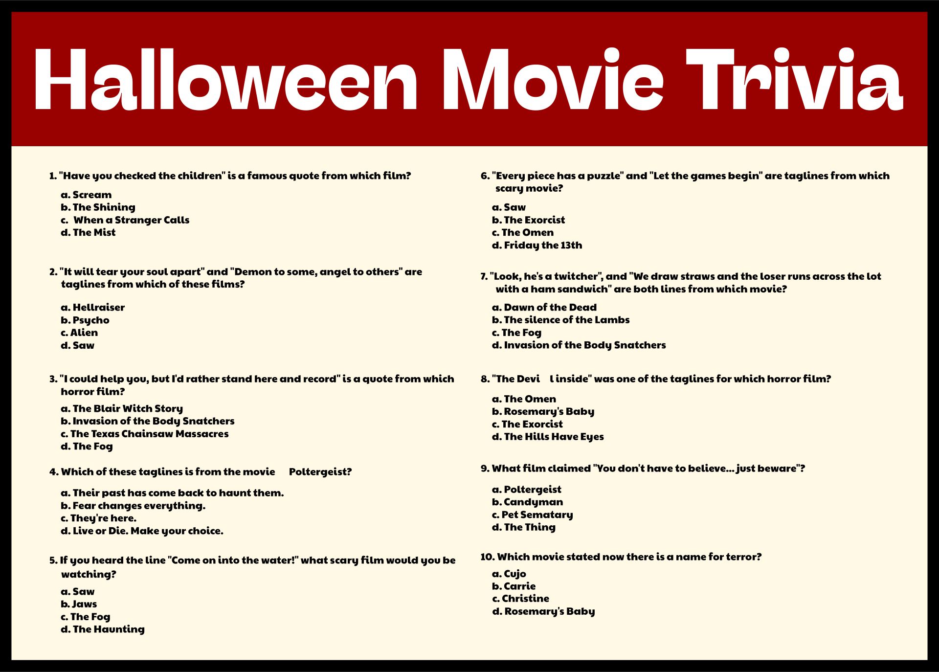 15 Best Printable Halloween Trivia Games Printablee
