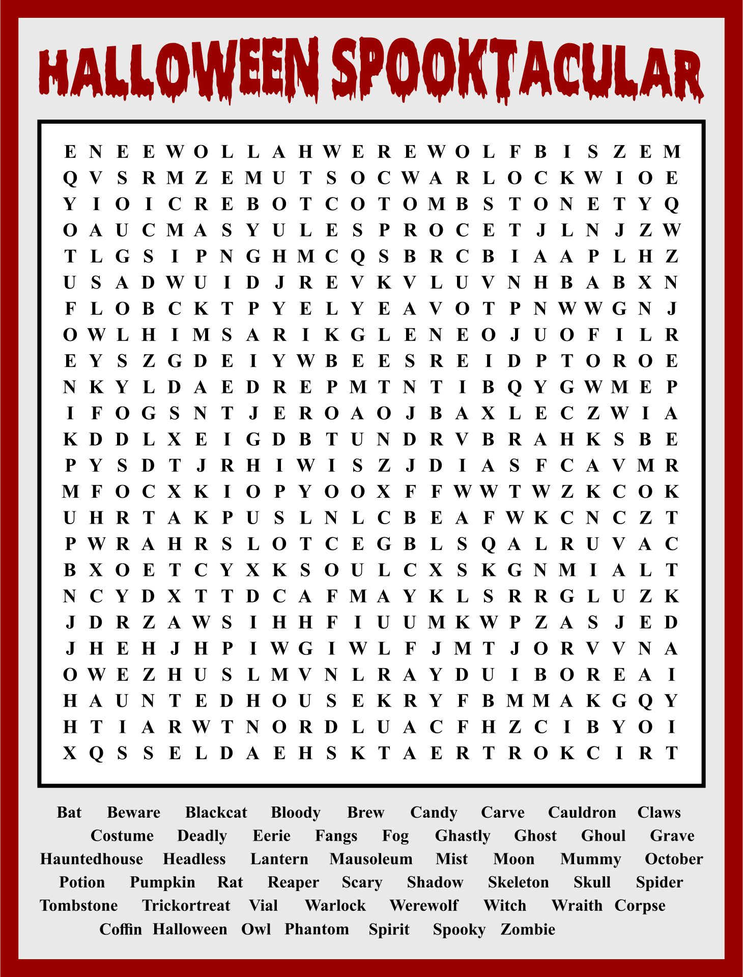 15 Best Free Printable Halloween Word Search Printablee