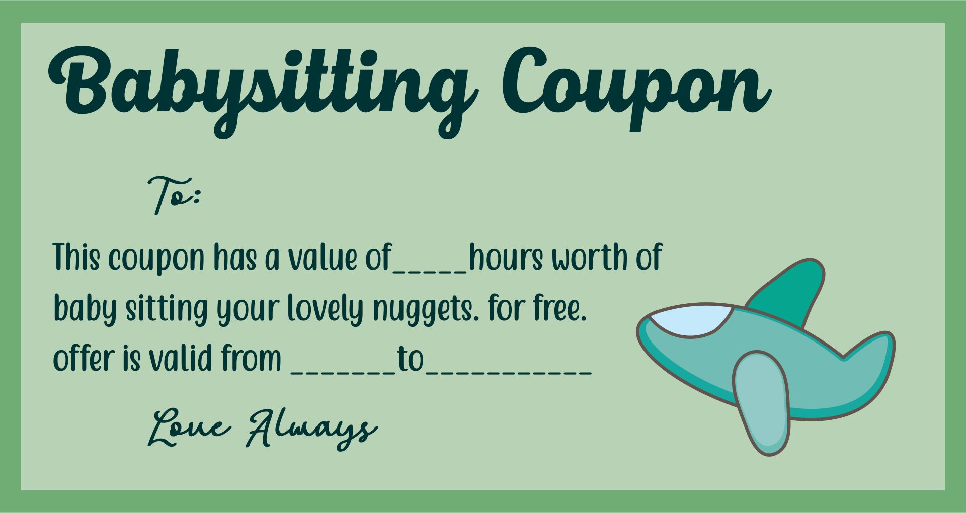 Free Printable Babysitting Gift Certificate Printable World Holiday