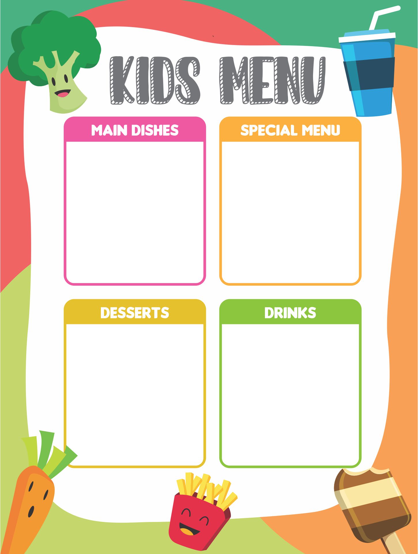 Blank Kids Menu Templates