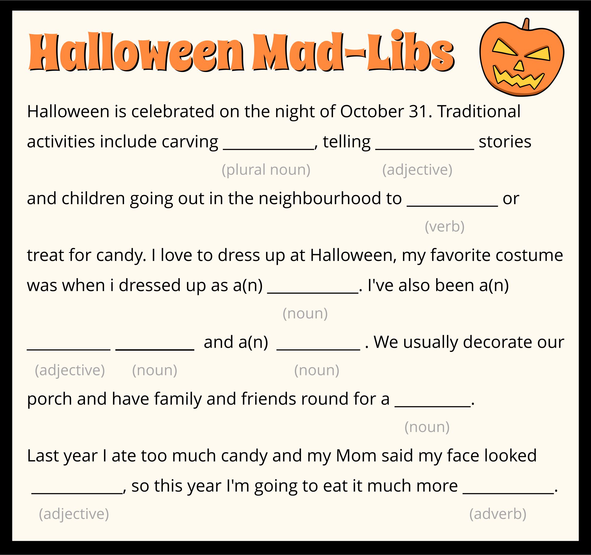 Printable Mad Libs For Teens