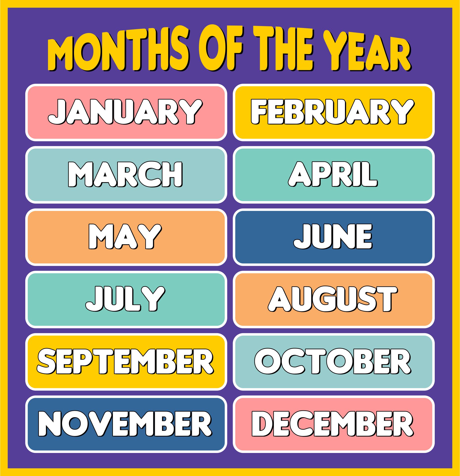 Months Of The Year Printable Chart