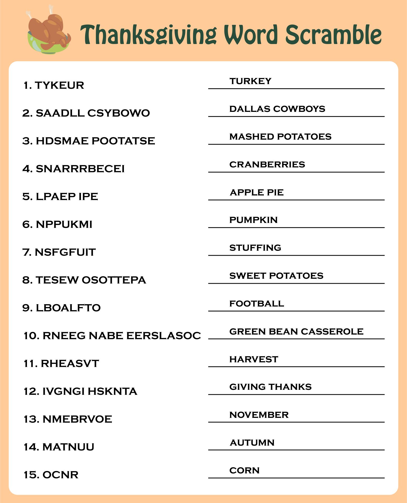 Word Scramble With Answers