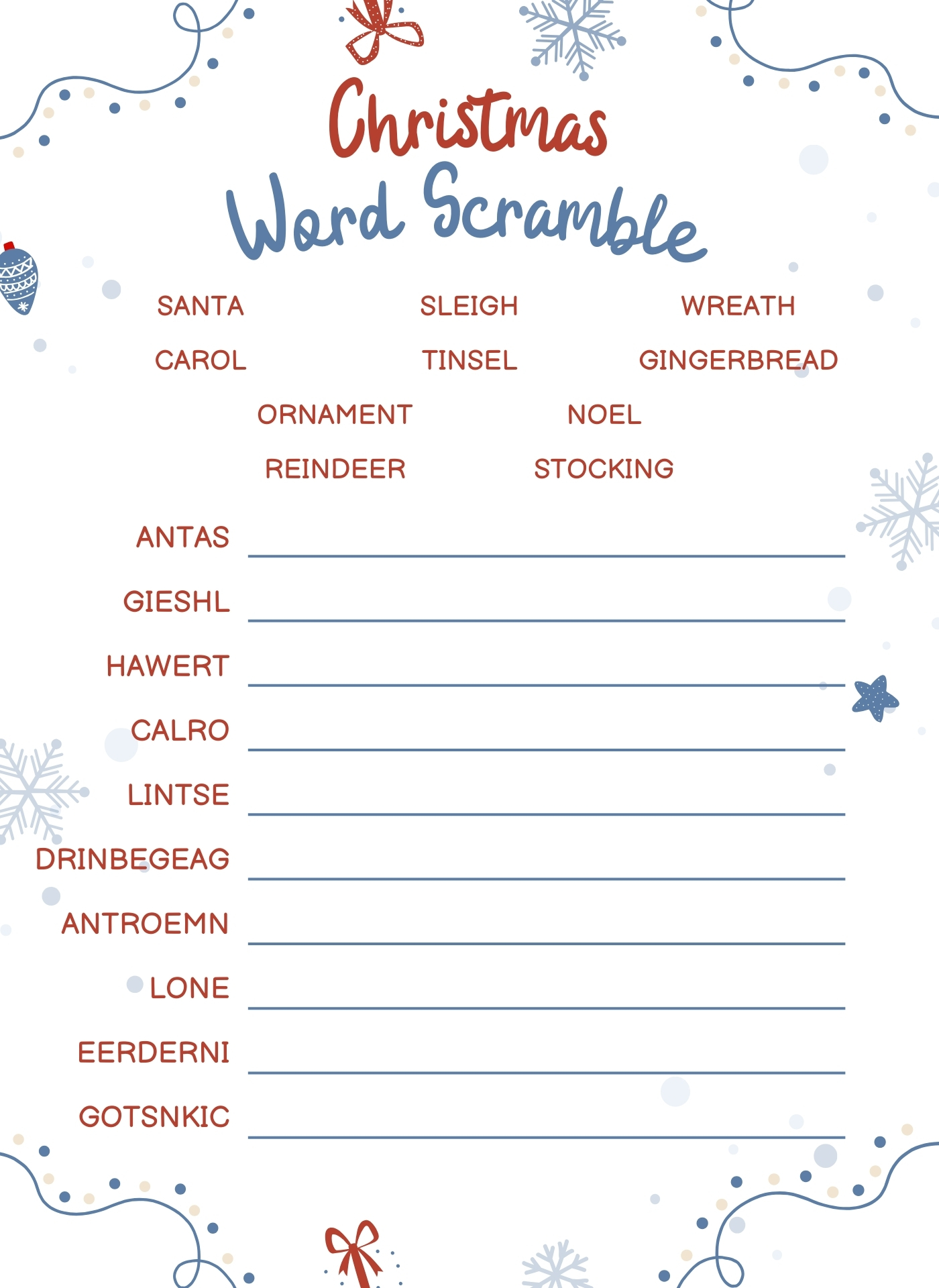 Christmas Word Scramble 14 Free PDF Printables Printablee Christmas Word Scramble 14 Free PDF Printables Printablee
