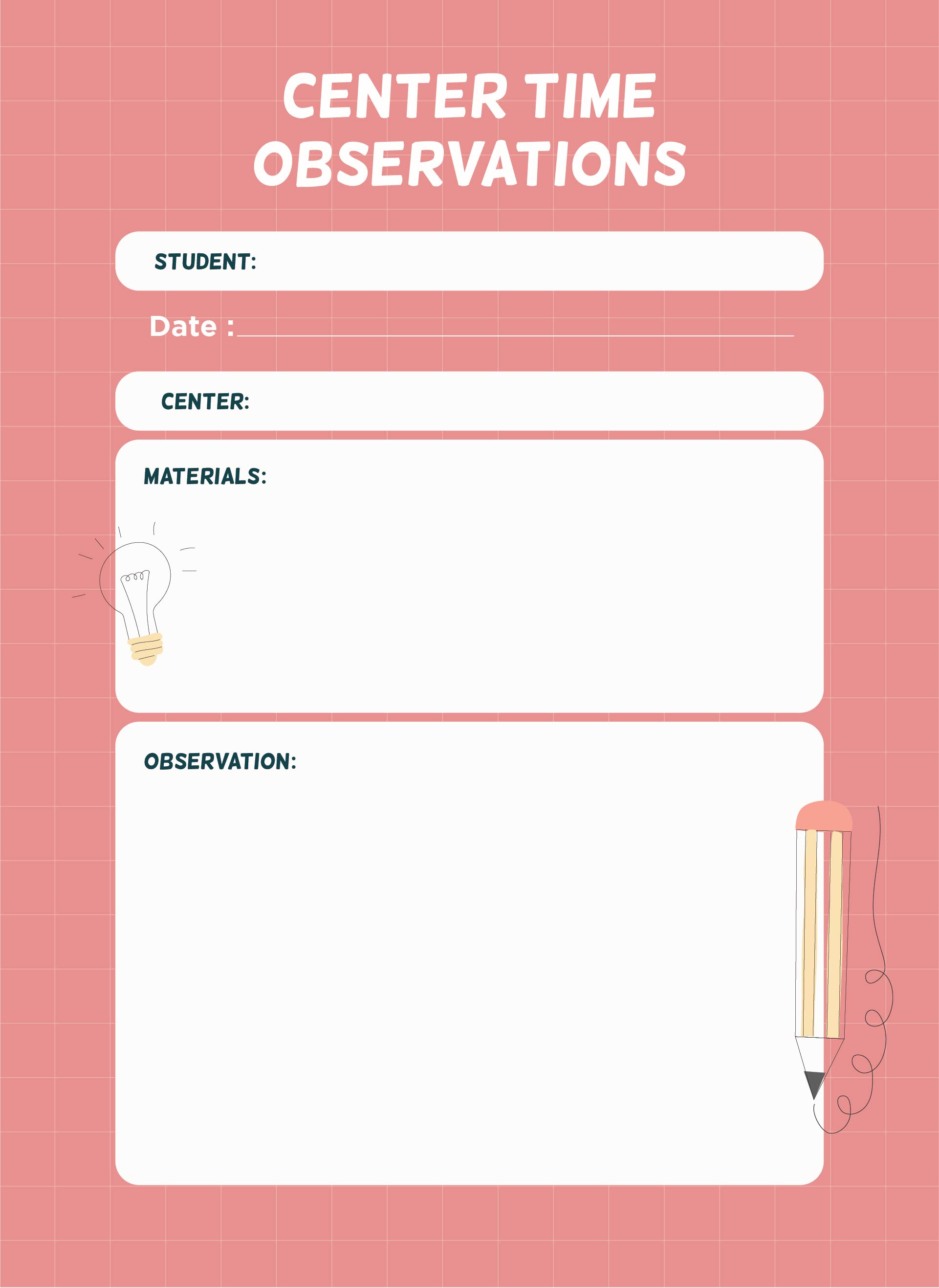 Sample Preschool Observation Forms Sample Preschool Observation Forms