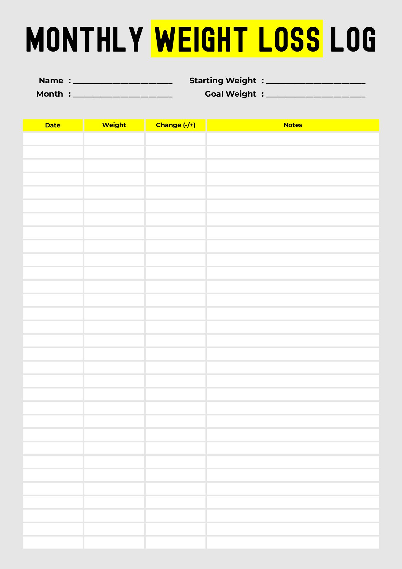 Weight Log Sheet 12 Free PDF Printables Printablee